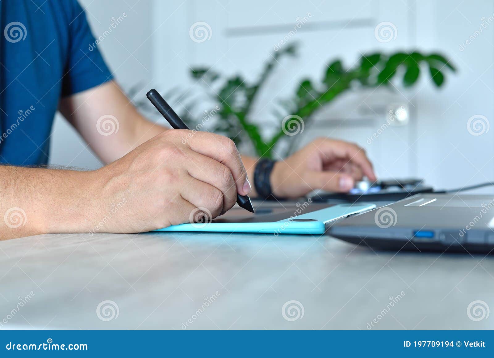 Designer Working with Graphic Tablet and Navigation Control Wheel Stock ...