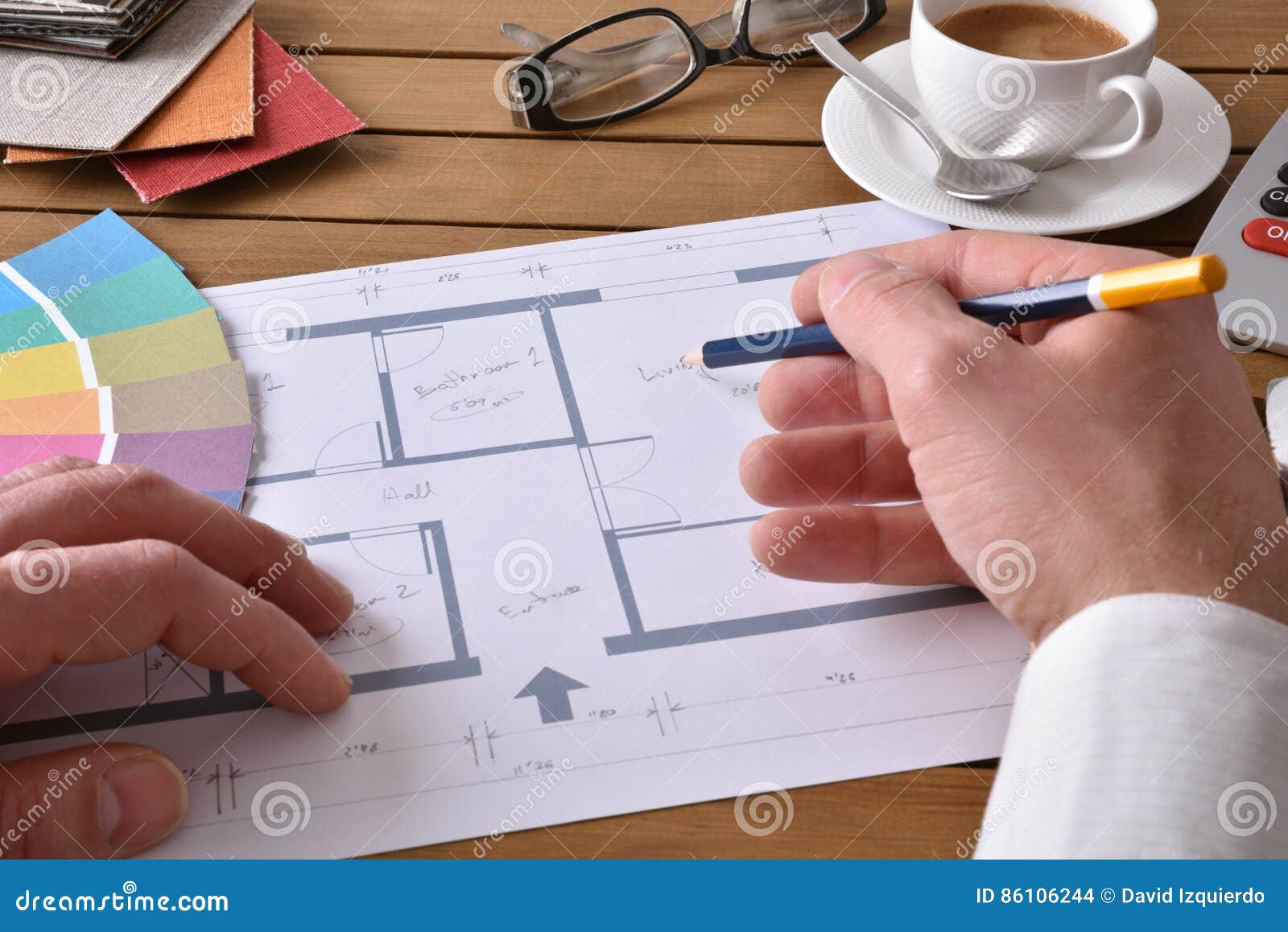Designer Working on an Interior Design Project Elevated Stock Photo ...