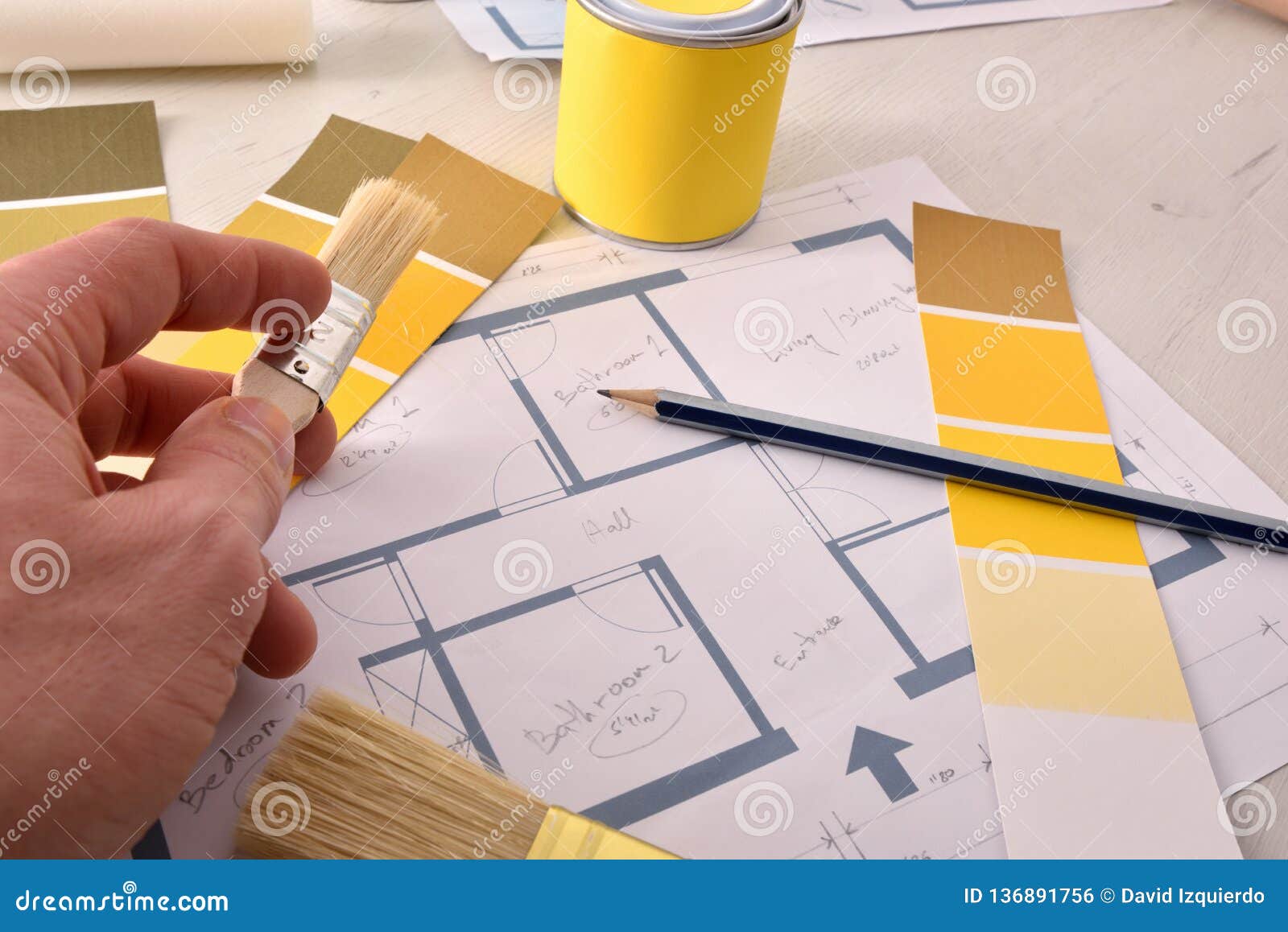 Designer Working on Interior Home Painting Project Elevated View Stock ...