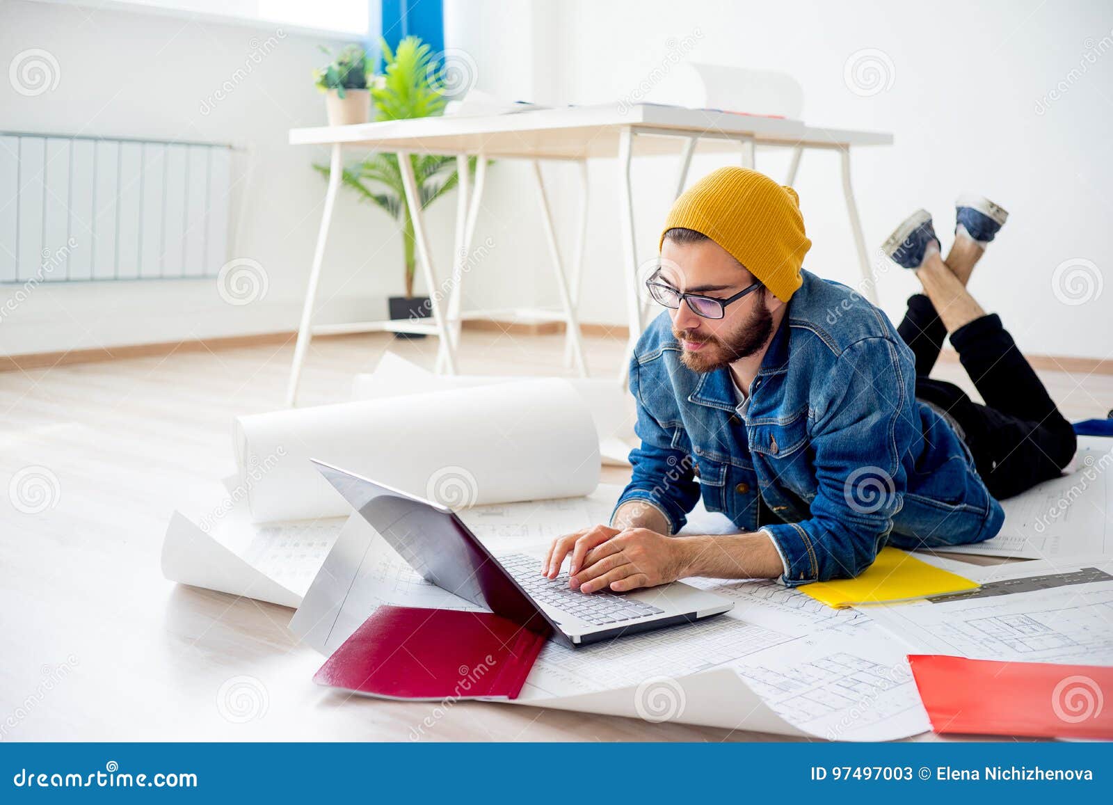 Designer Working on a Laptop Stock Image - Image of people, architect ...
