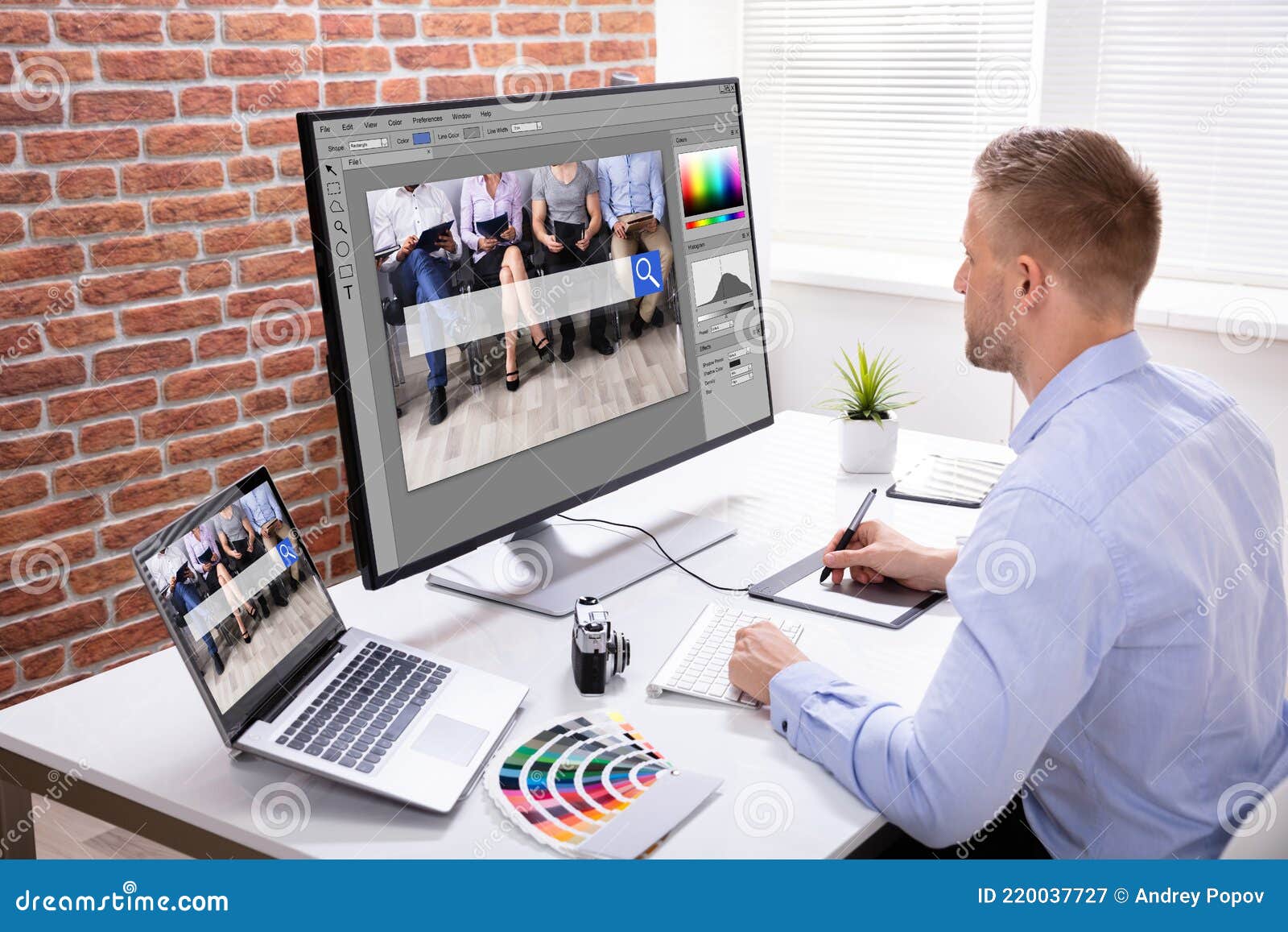 Designer Working on Multiple Computers Stock Image - Image of hand ...