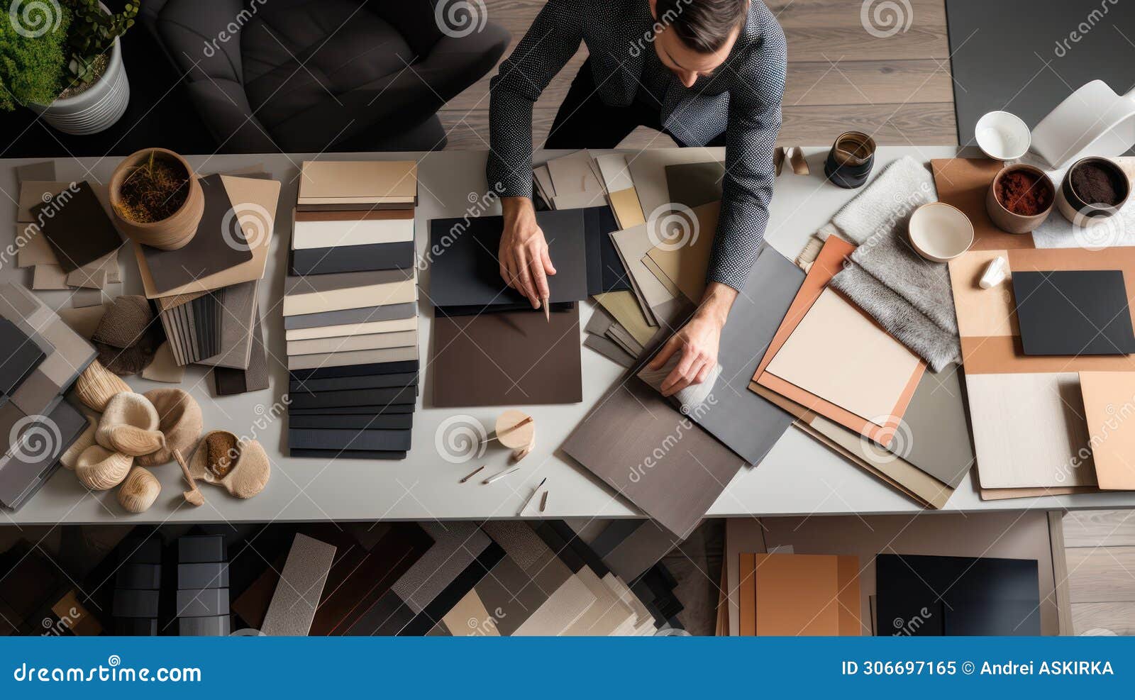 Designer Working in Office Doing Furniture and Flooring Material ...