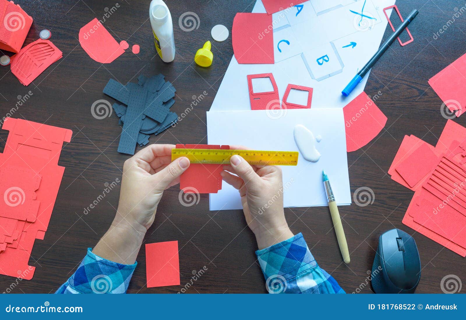 Designer Working with Paper Modeling Craft Template Stock Photo - Image ...