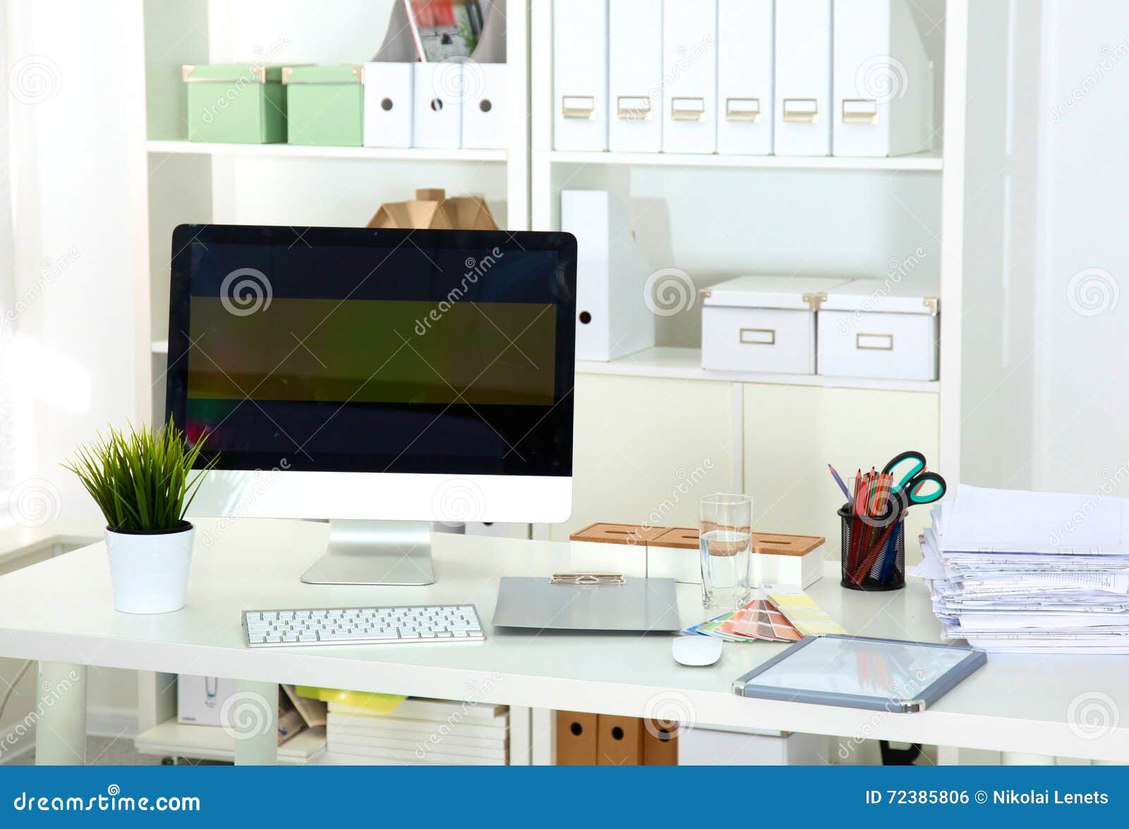 Designer Working Place with Computer and Paperwork Stock Photo - Image ...