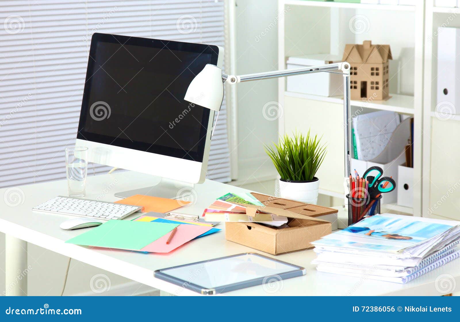 Designer Working Place with Computer and Paperwork Stock Photo - Image ...