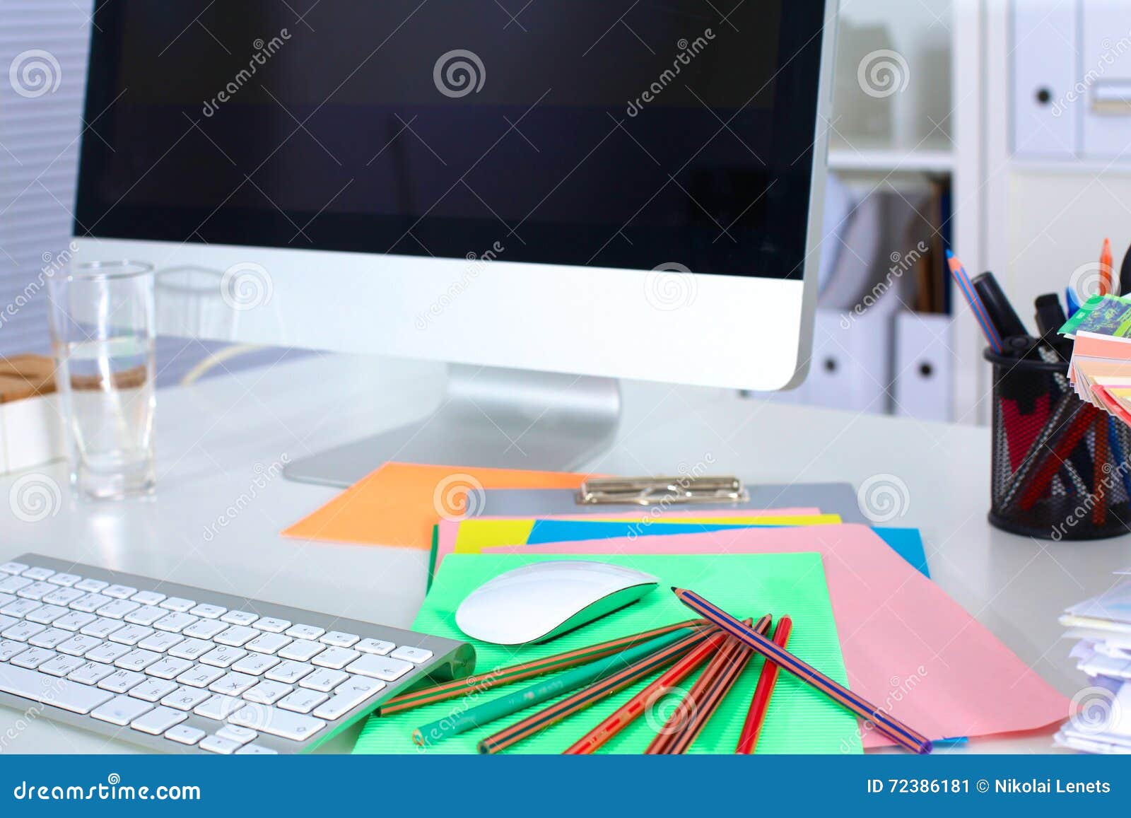Designer Working Place with Computer and Paperwork Stock Image - Image ...