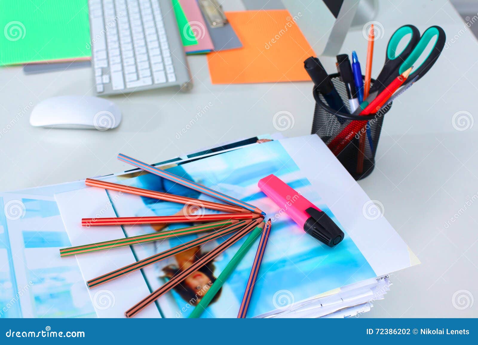 Designer Working Place with Computer and Paperwork Stock Photo - Image ...