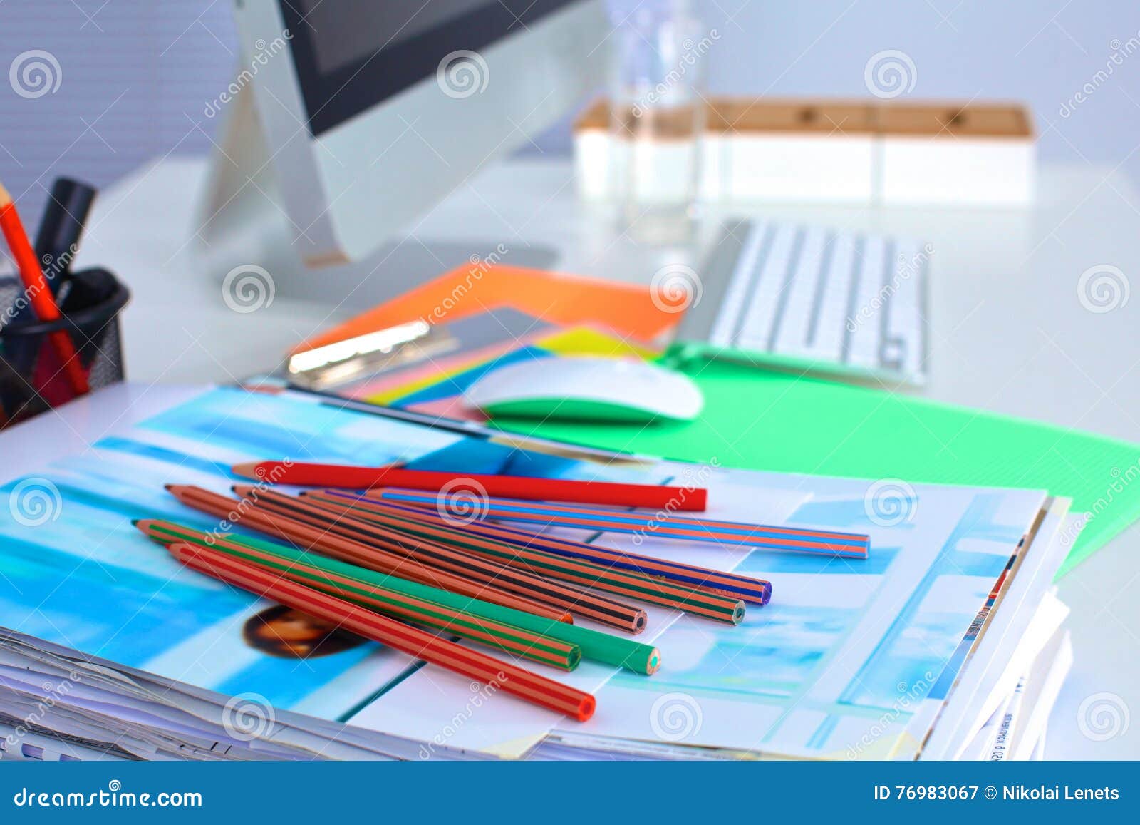 Designer Working Place with Computer and Paperwork Stock Image - Image ...
