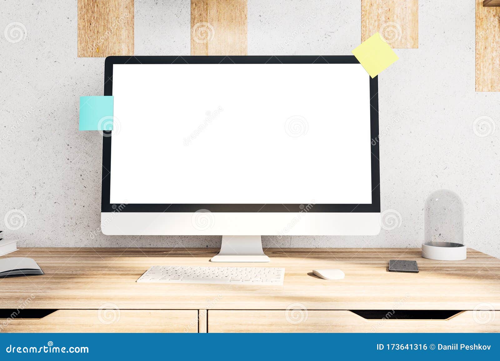 Designer Workplace with Computer and Sticker on Blank Screen Editorial ...