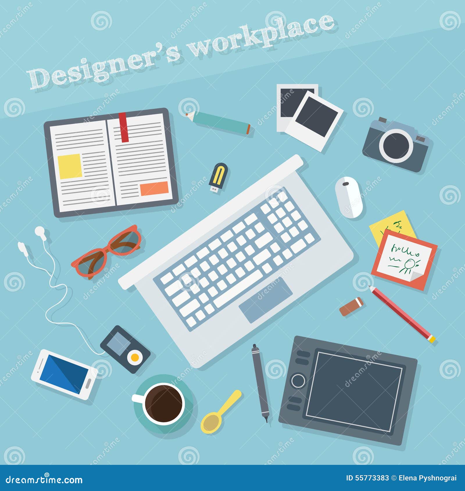 Designer workplace stock vector. Illustration of flat - 55773383