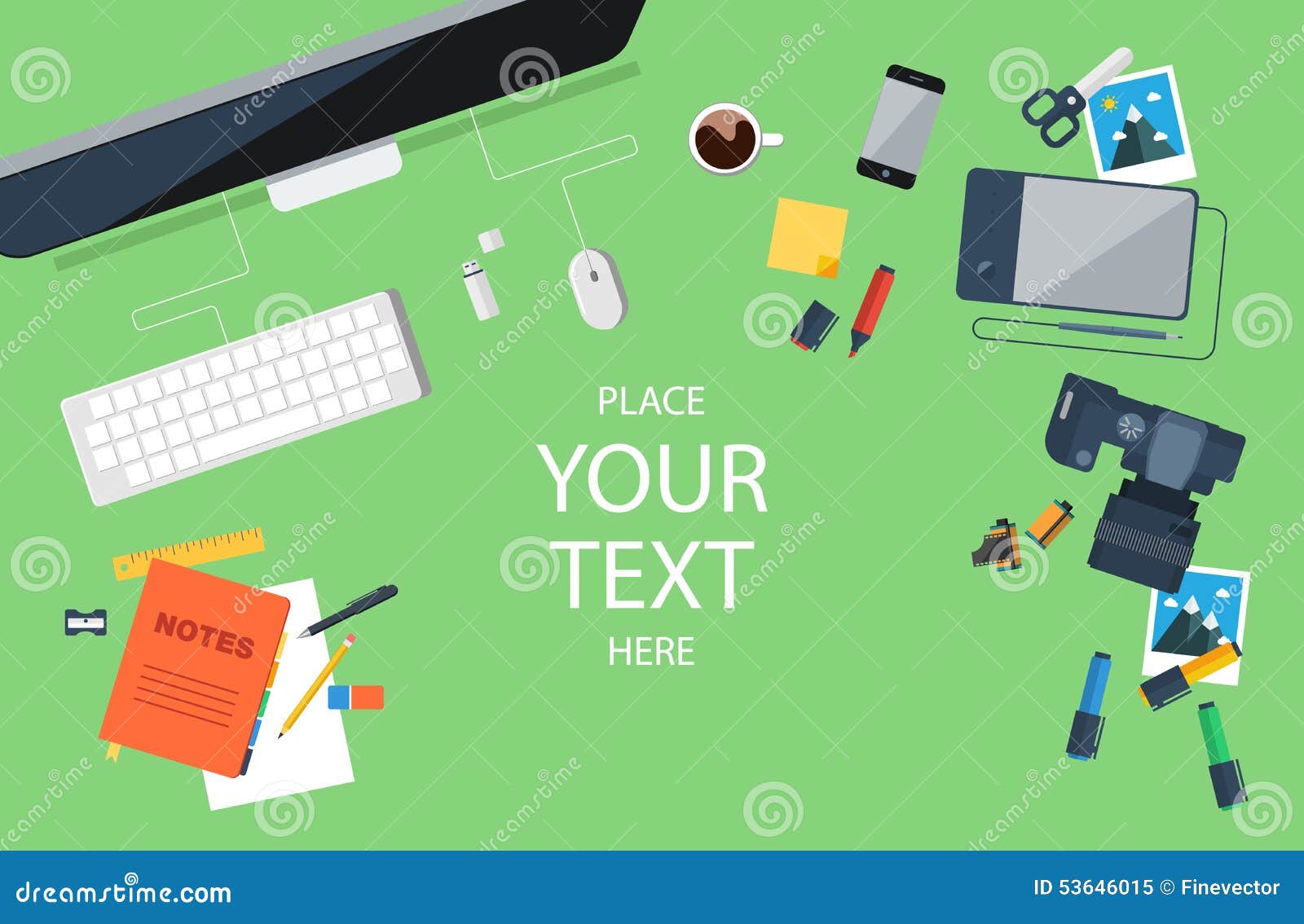 Designer Workplace. Top View. Flat Design Stock Vector - Illustration ...