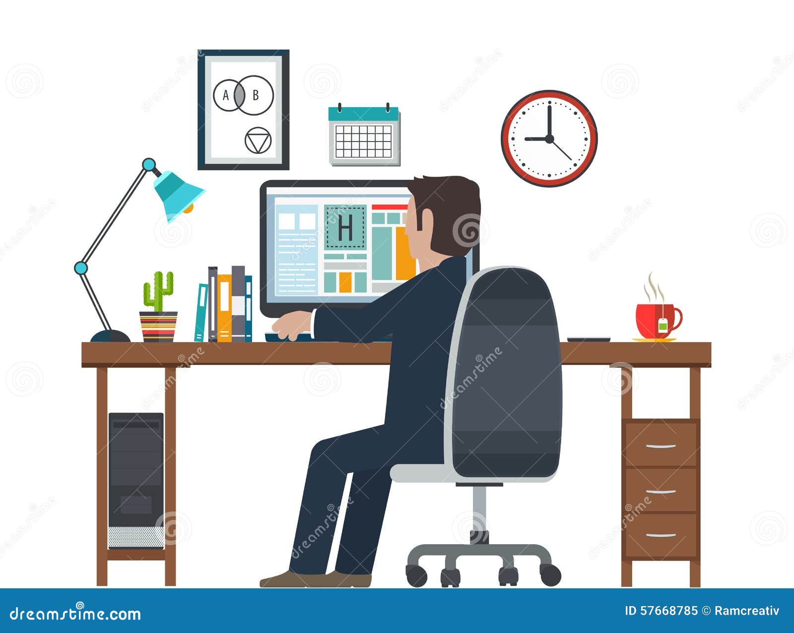 Designer in the Workplace, Workstation. Creative Equipment in Office ...