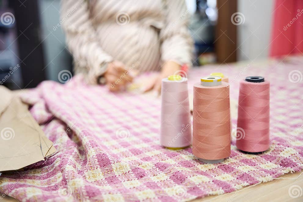 Designer in a Workshop Works at a Cutting Table Stock Photo - Image of ...