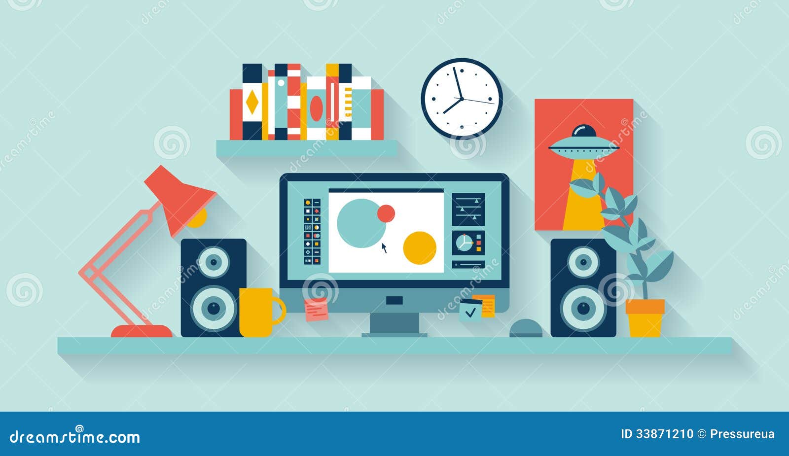 Designer Workspace in the Office Stock Vector - Illustration of graphic ...