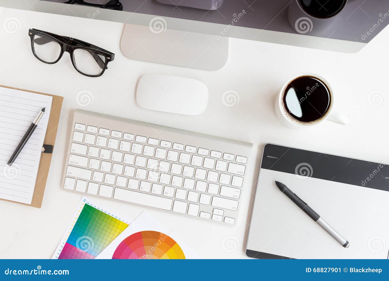 Designer Workspace on Top View Stock Image - Image of graphic, color ...