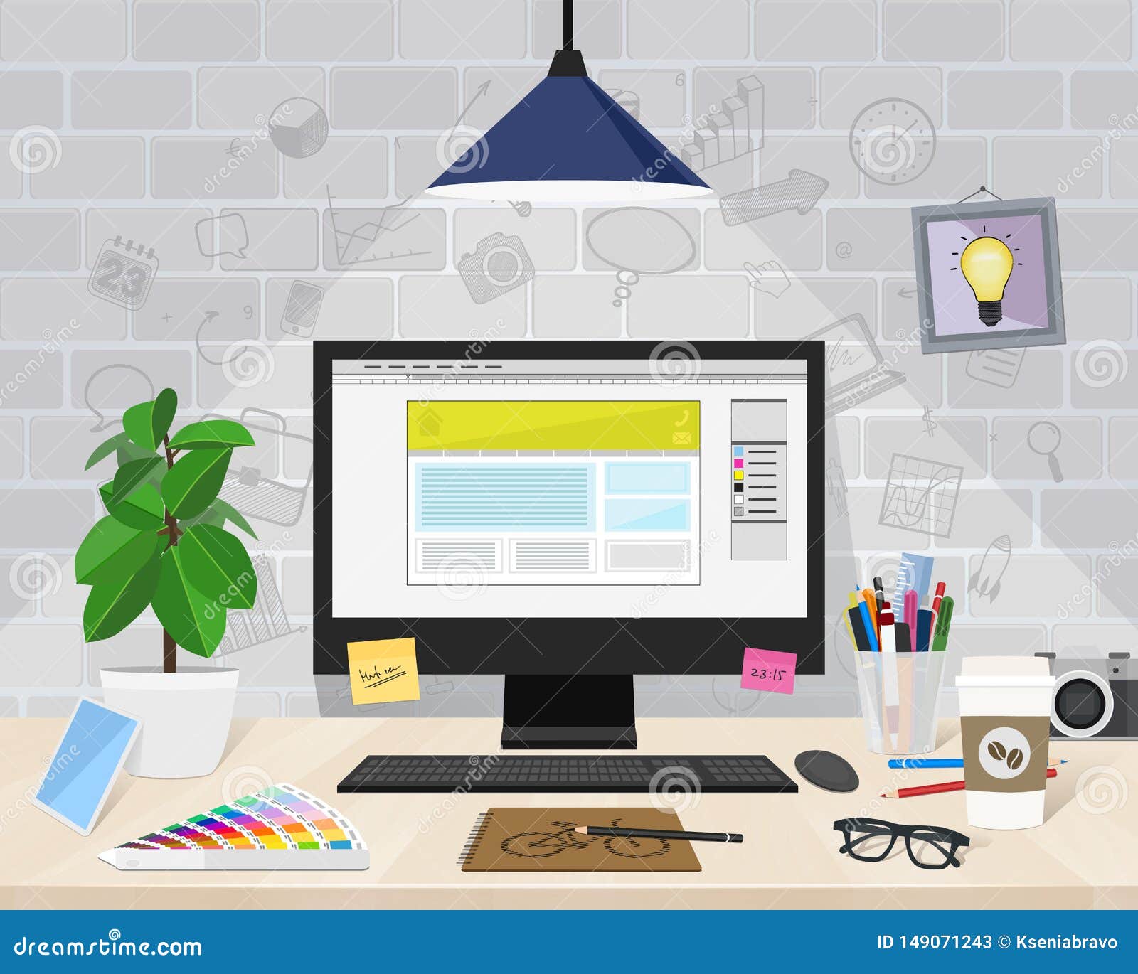 Designer Workspace, Vector Illustration Stock Vector - Illustration of ...