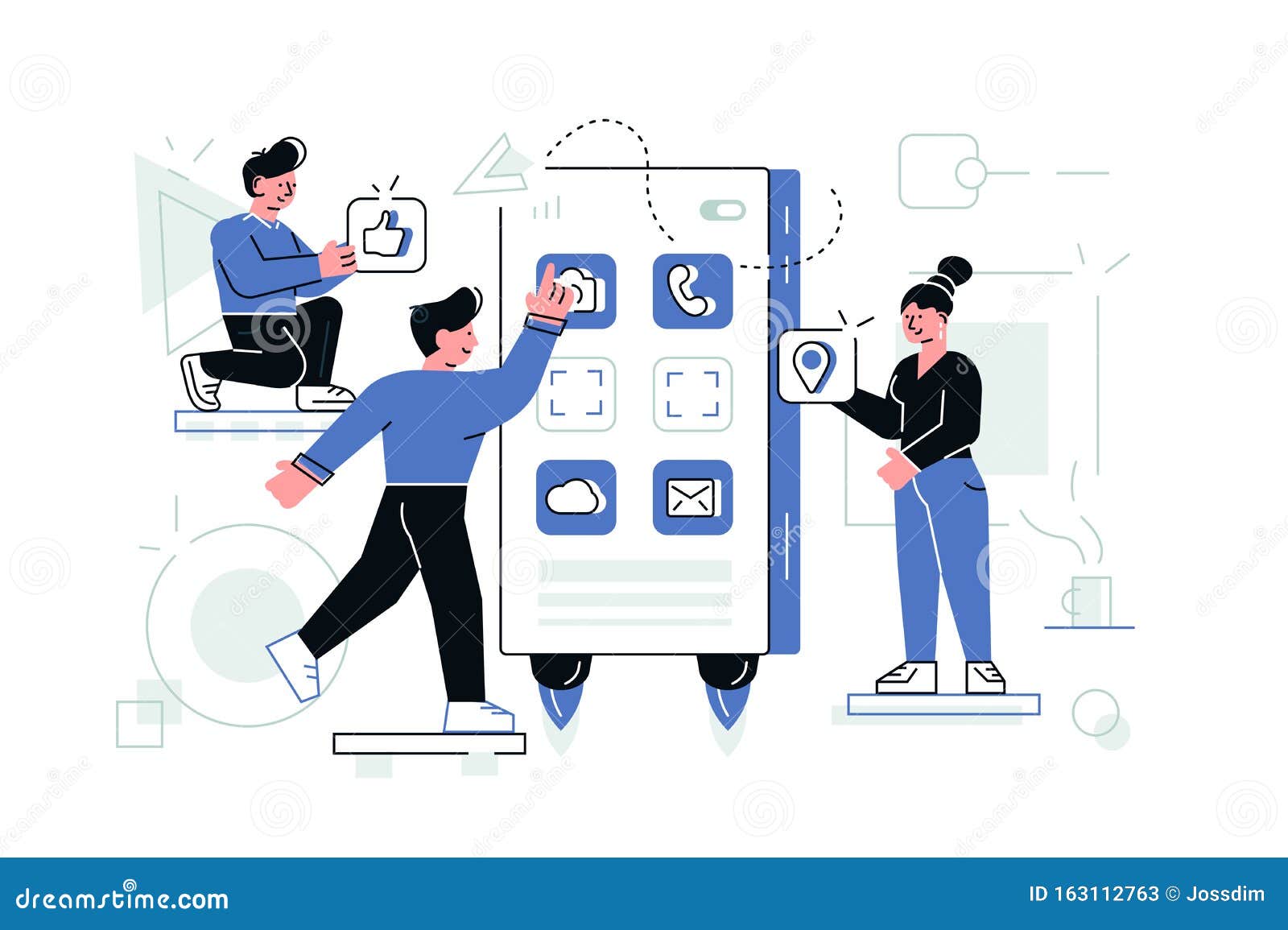 Set Of UI And UX Designers Creating Functional Web Interface Design For ...