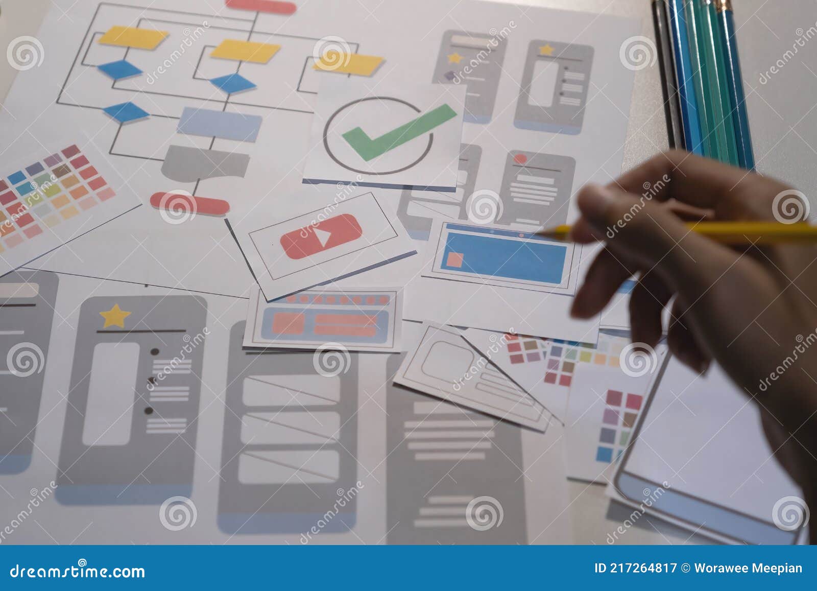 Designers Drawing Mobile Ux App Development Concept. Man Hold Pencil ...