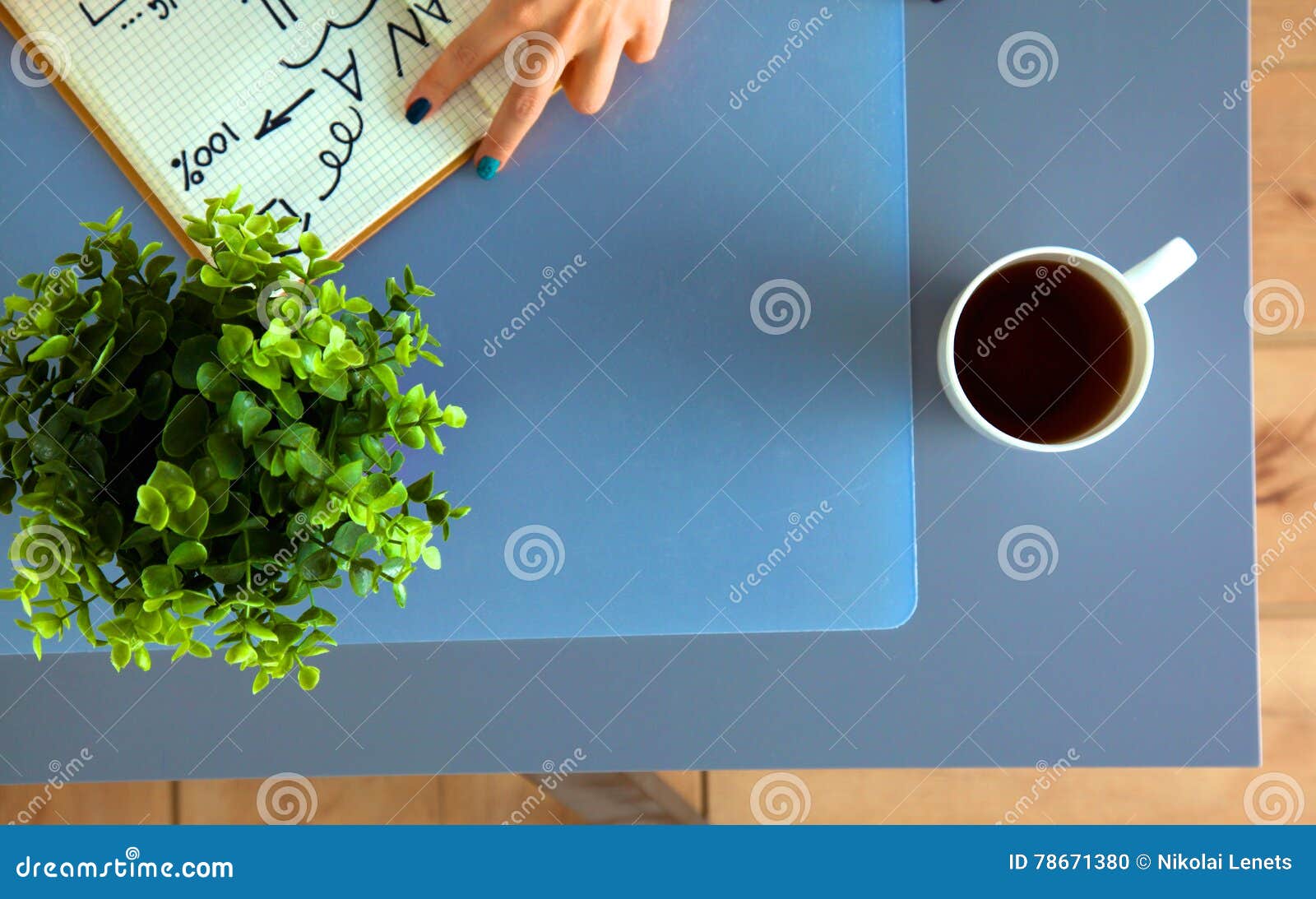 Designers Table with Notes and Tools, Above Stock Photo - Image of ...