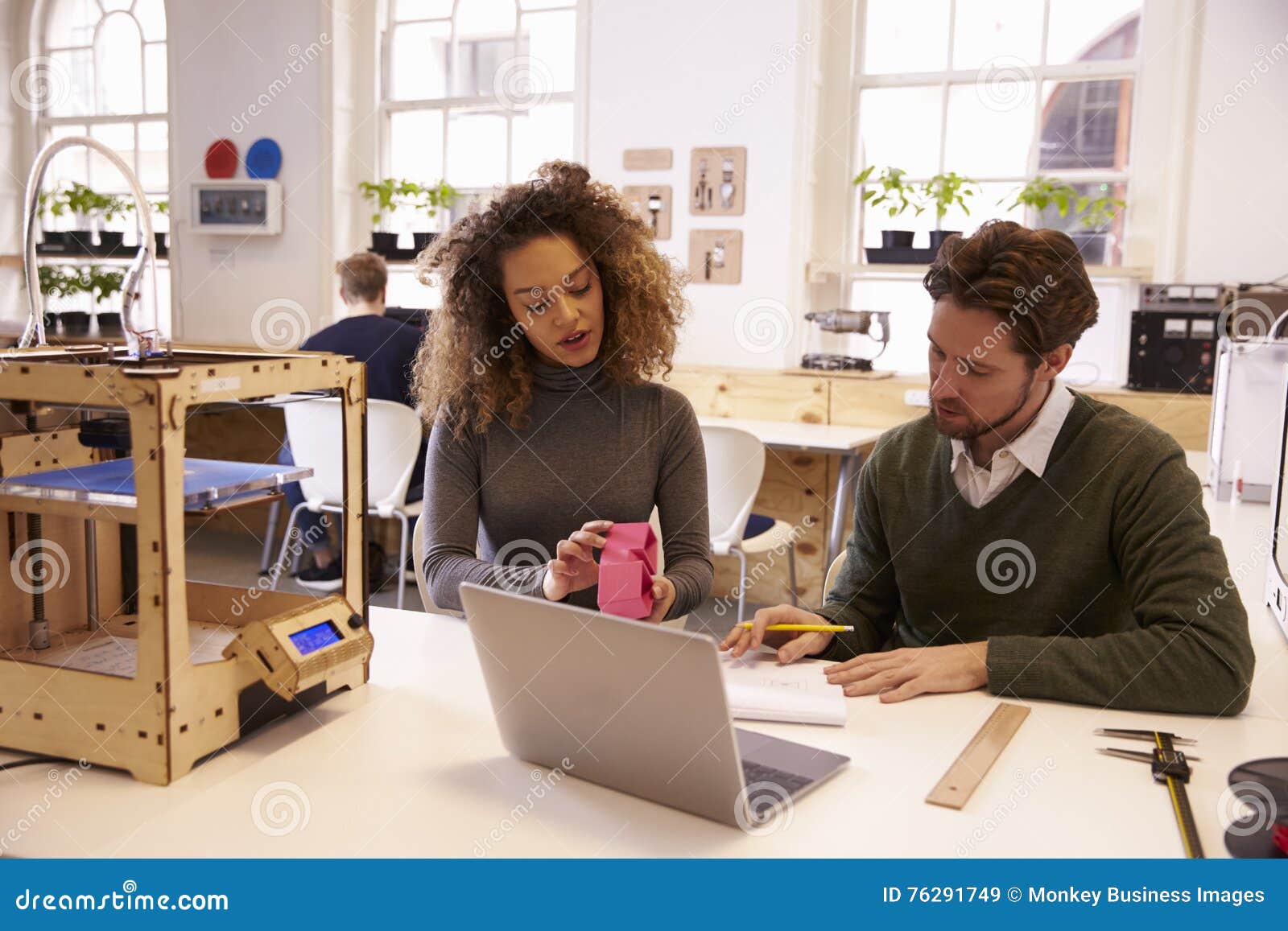 Designers Working with 3D Printer Discuss Prototype Stock Image - Image ...