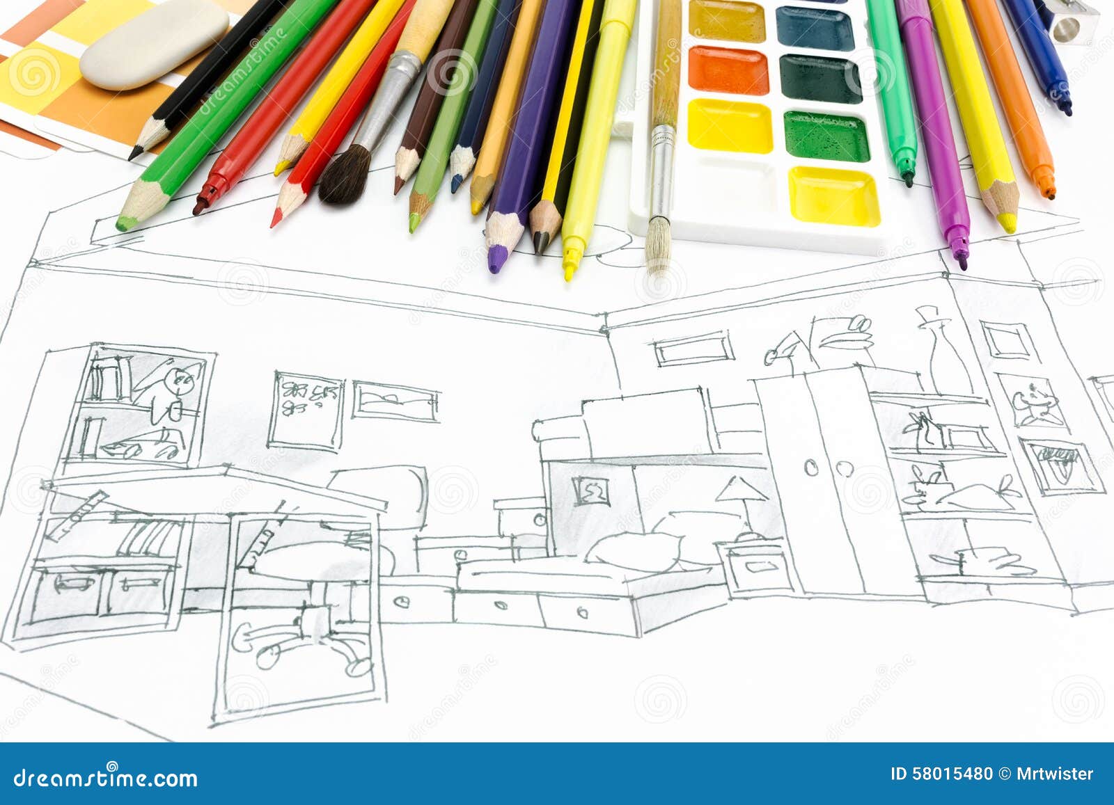 Designers Workplace with Drawing Tools Stock Photo - Image of pencil ...