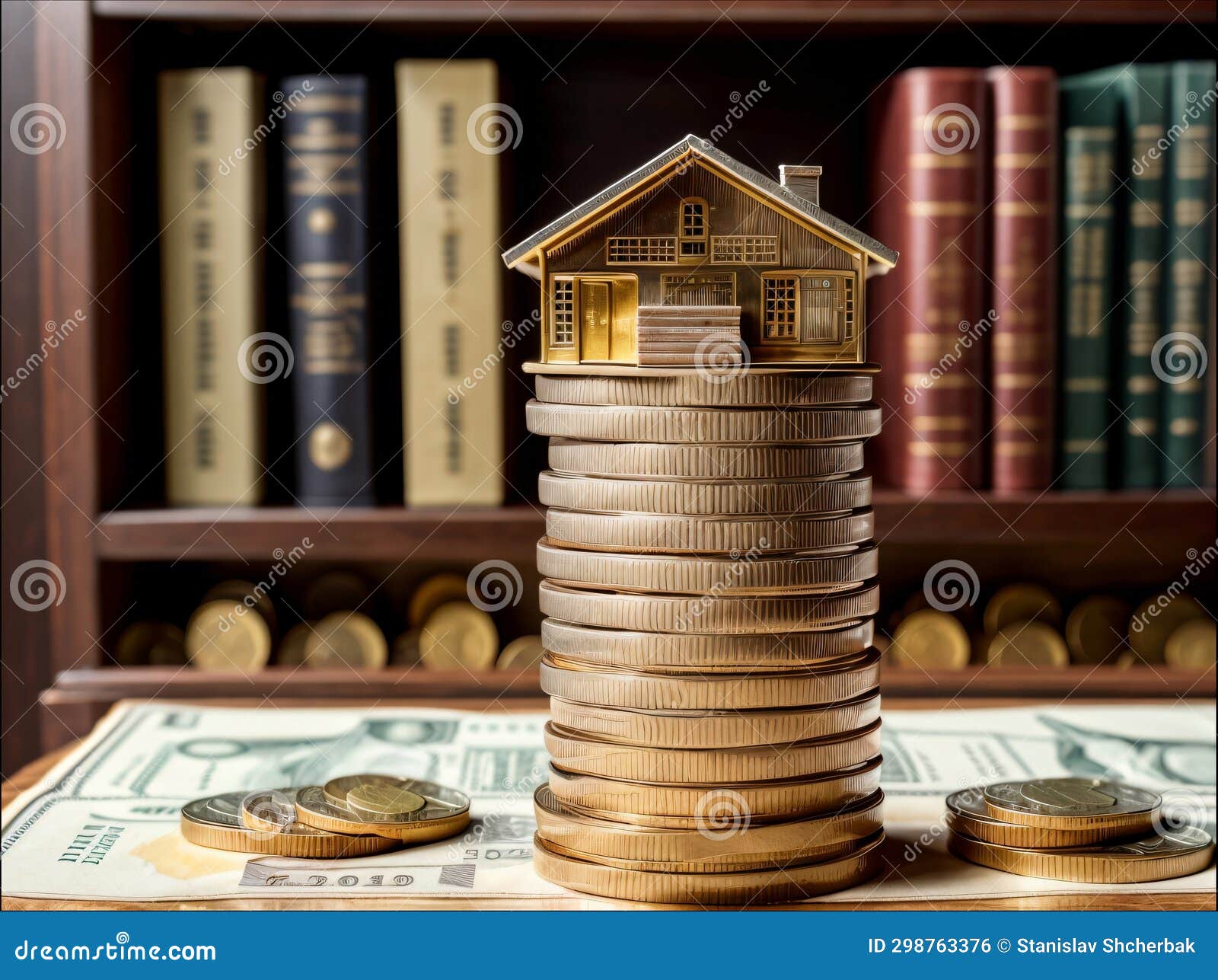 Designing the Construction of a House. the Building is on Coins, on the ...