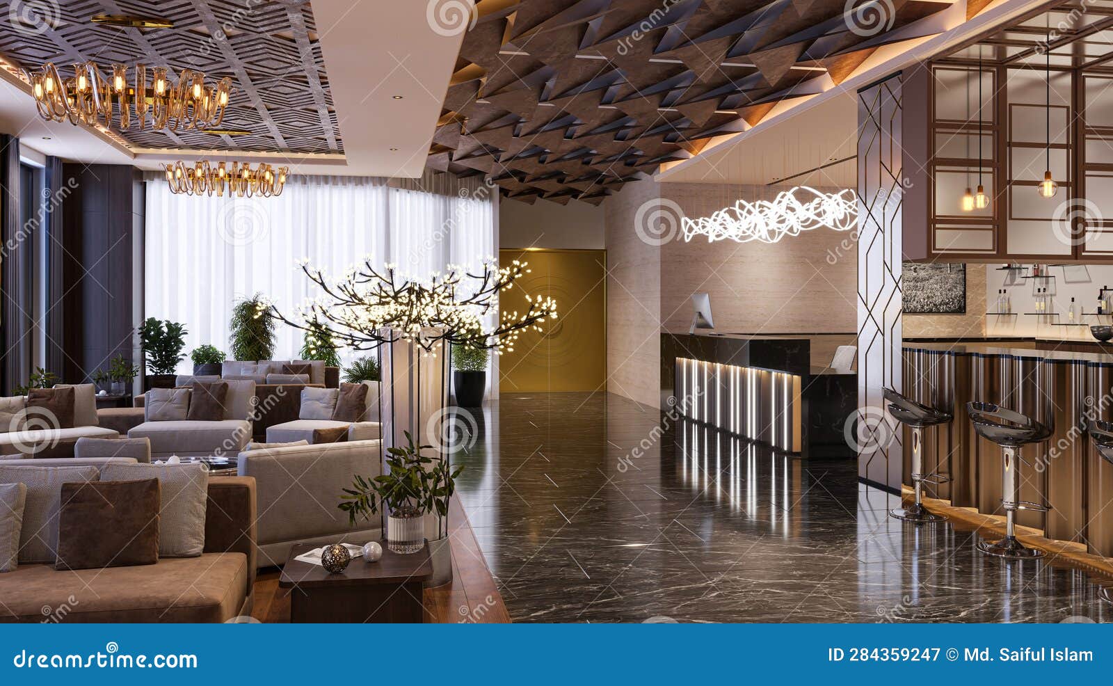 Designing a Cozy and Inviting Lobby Space Stock Illustration ...