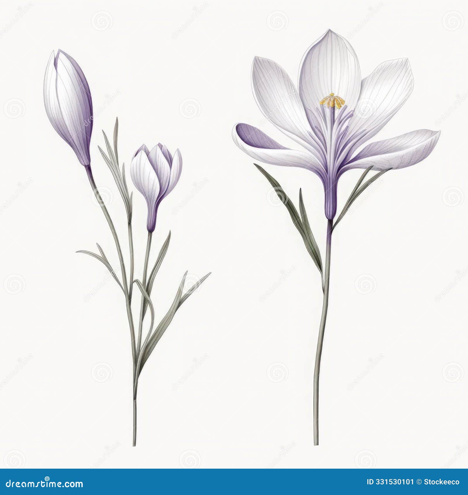 Designing a Monochrome Crocus with Long Stem on White Background Stock ...