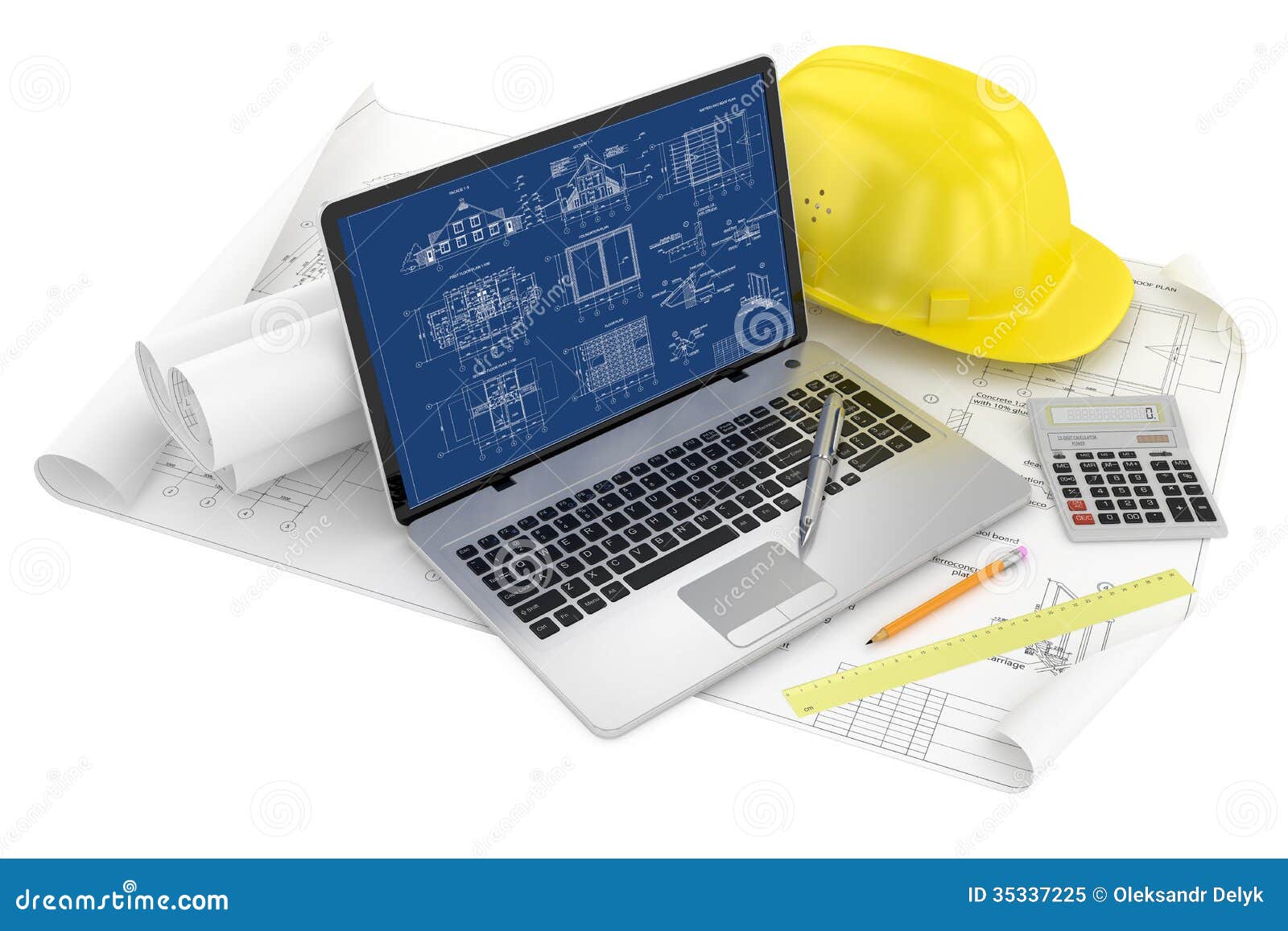 Designing of Project. Draws and Laptop Stock Illustration ...