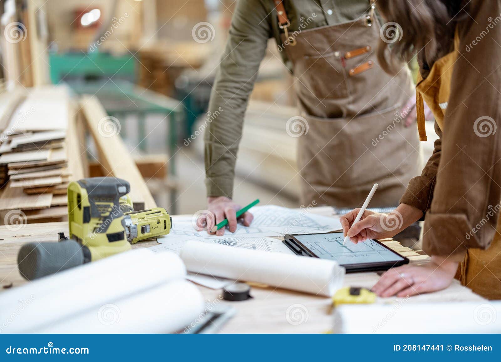 Designing Some Woodwork at the Carpentry Stock Image - Image of work ...