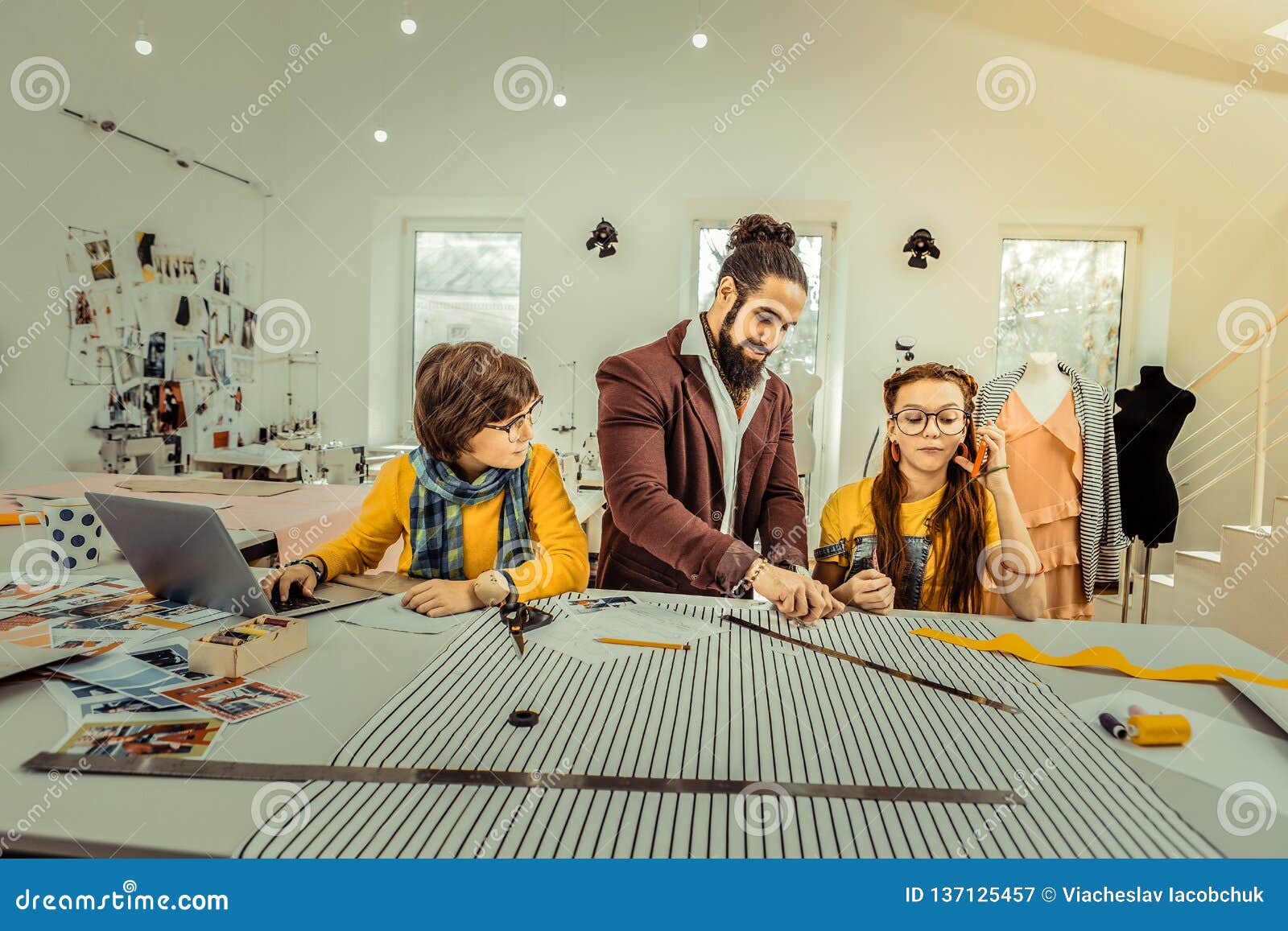 Designing Tutor Teaching Two Schoolchildren Drafting Patterns Stock ...