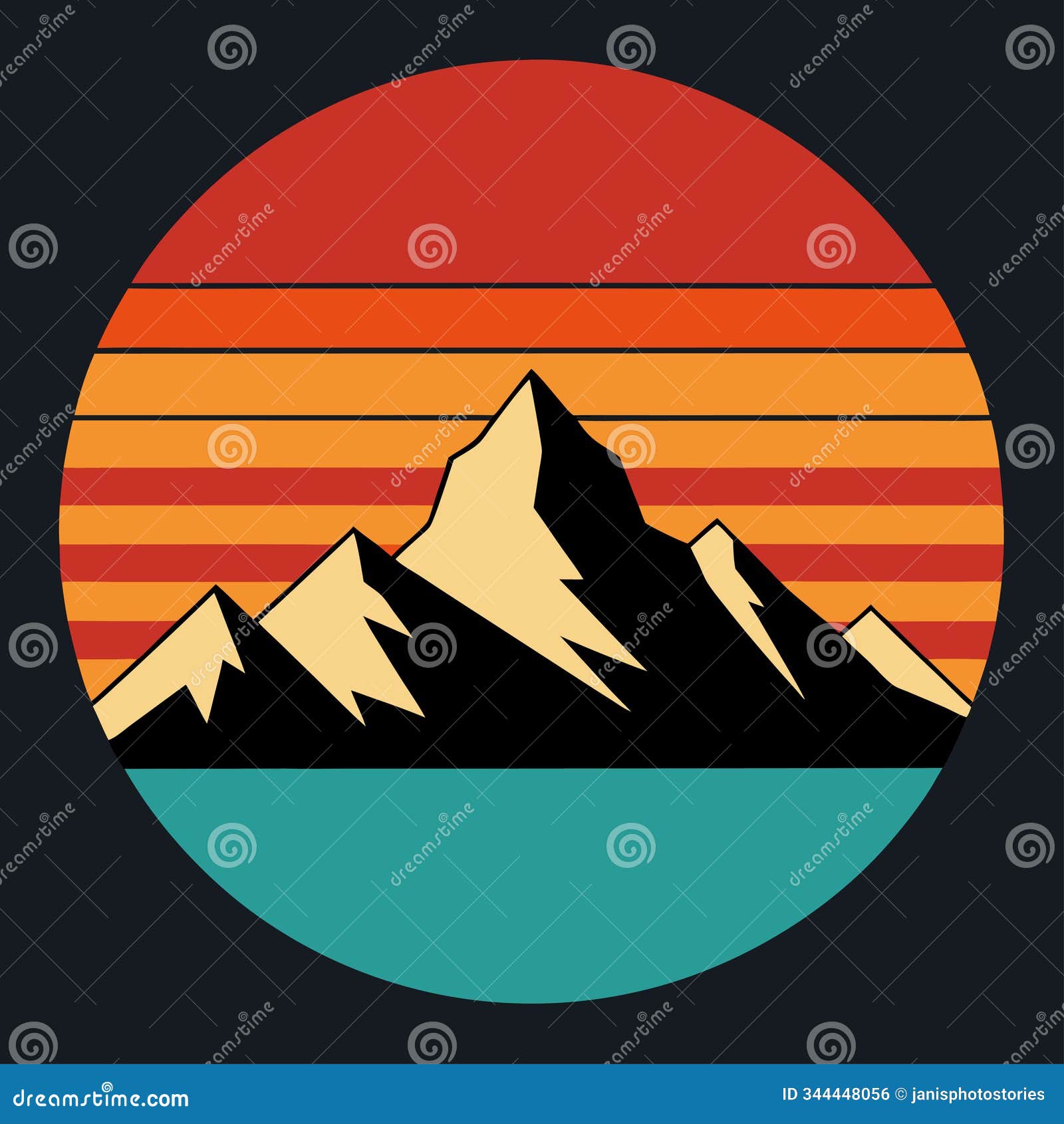 Retro Mountains Illustration with Sunset Colors, Vector Art, Perfect ...