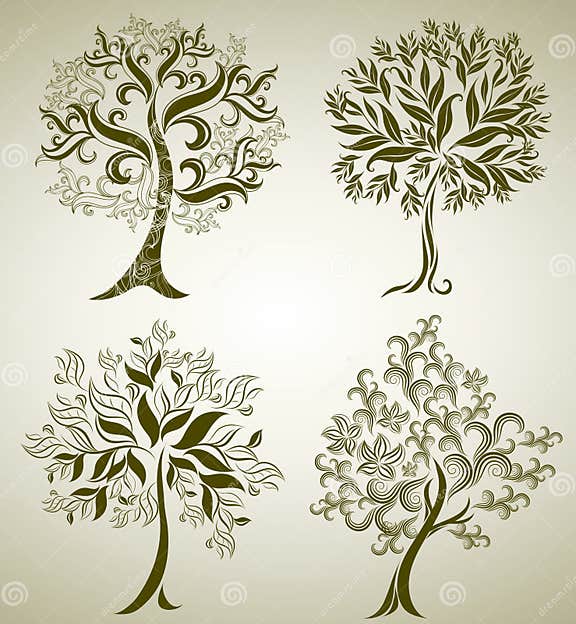 Designs with Decorative Tree from Leafs Stock Vector - Illustration of ...
