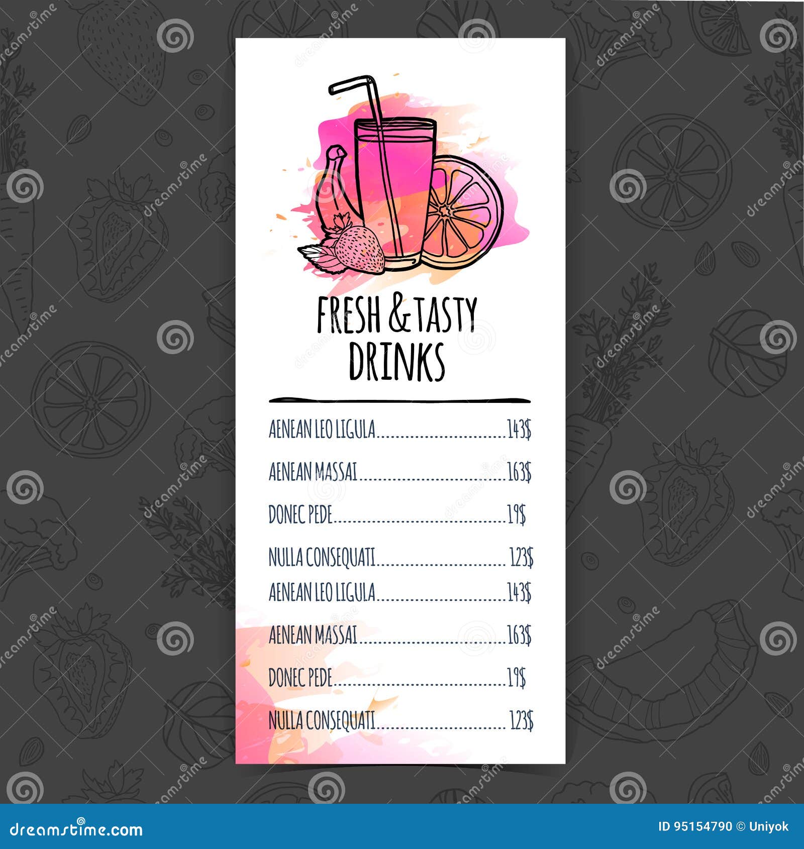 Designt Template Drink Menu. Layout Flyer of Juice and Coctail ...