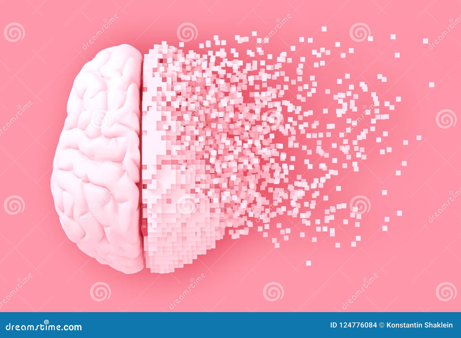 Desintegration of Digital Brain on Pink Background Stock Illustration ...