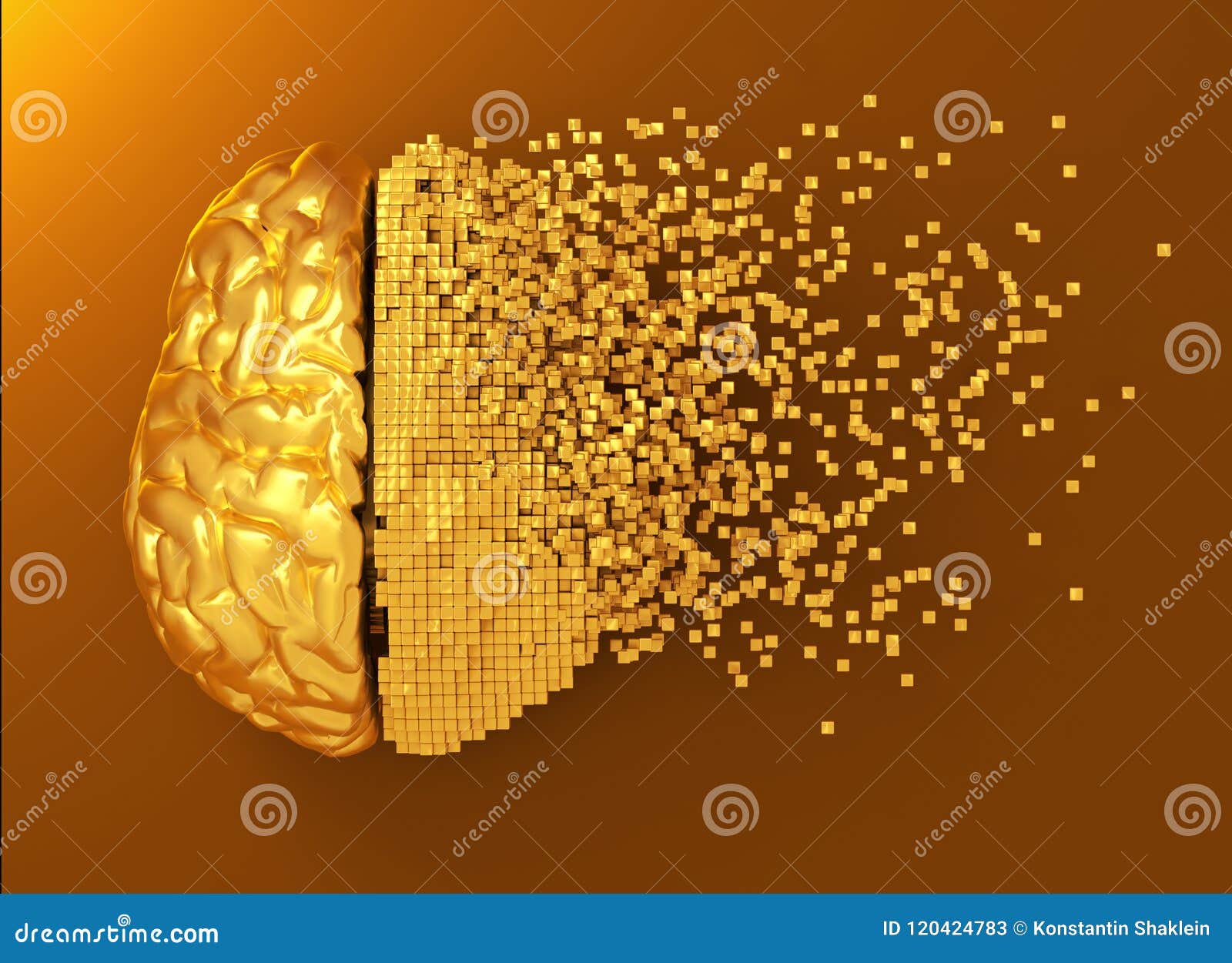 Desintegration of Golden Digital Brain Stock Illustration ...