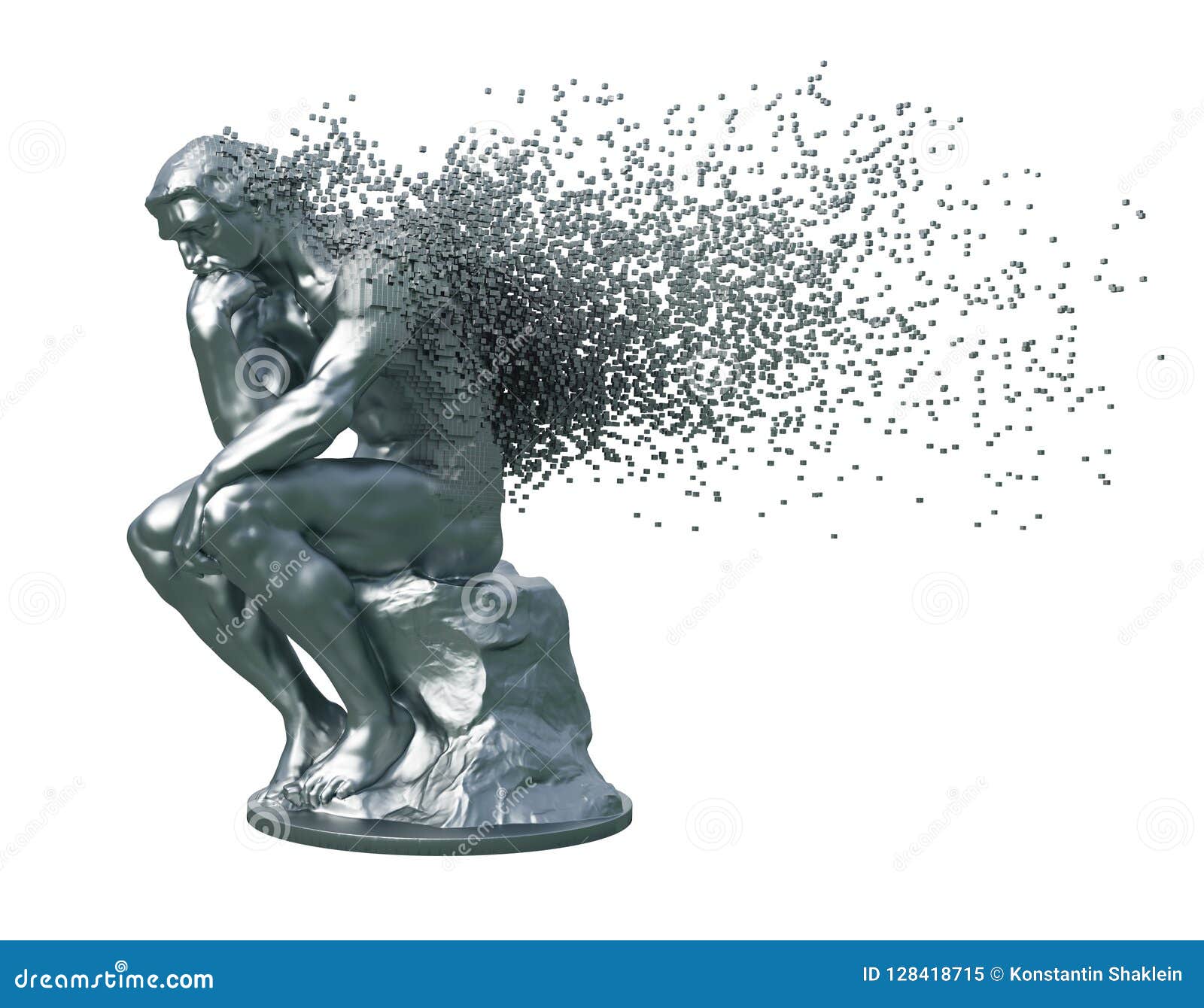 Desintegration of Metal Sculpture Thinker on White Background Editorial ...