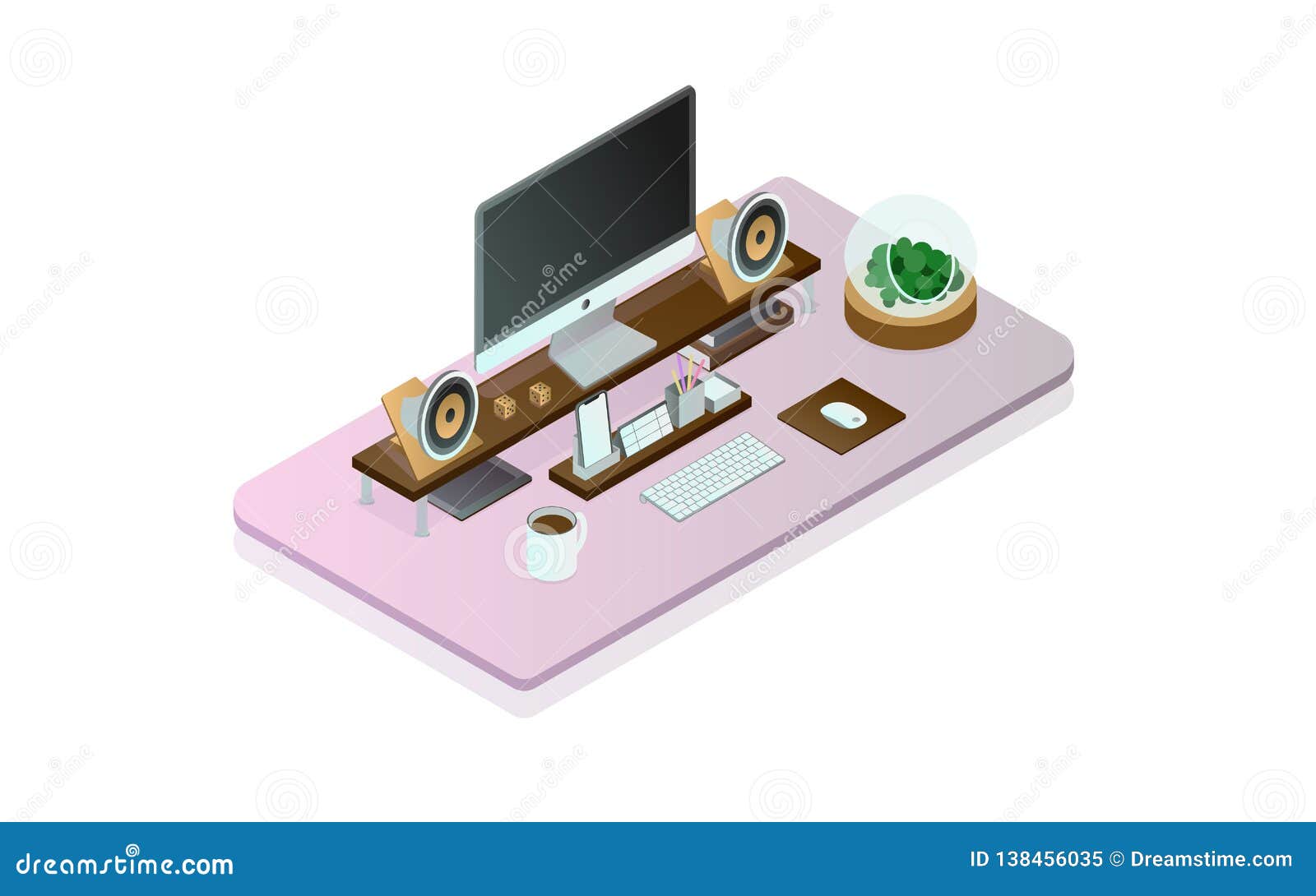 Ideal Computer Desk Isometry Stock Illustration - Illustration of ideal ...