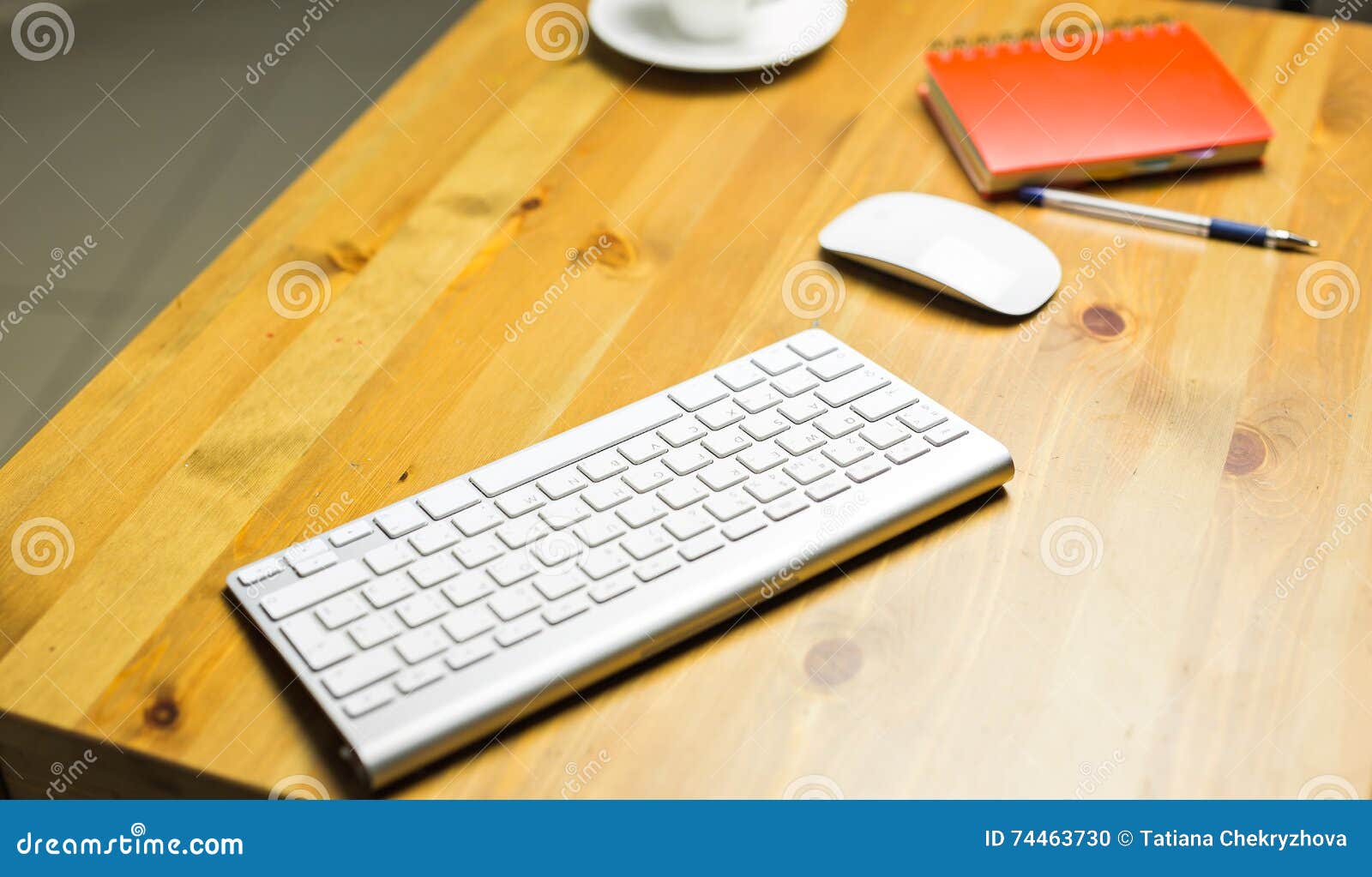 Desk Accessories Desktop, Keyboard, Computer Mouse on Wooden Oak Table ...