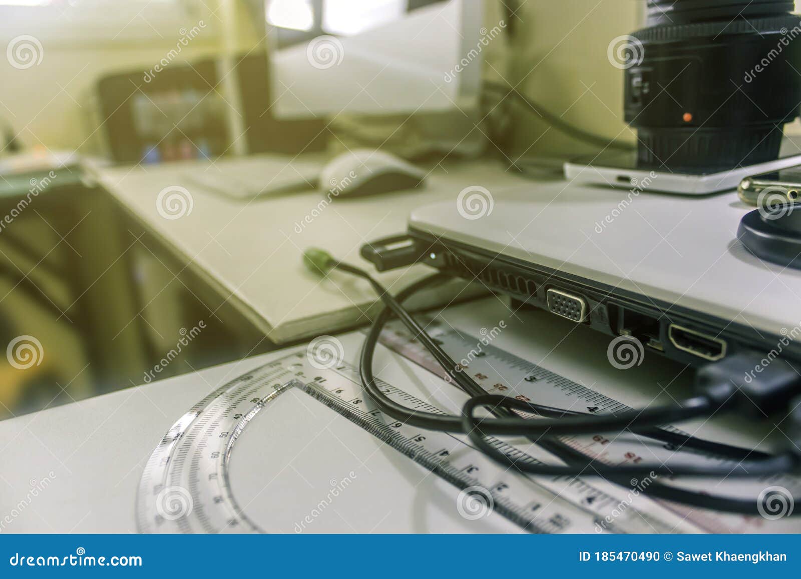 The Desk in the Afternoon Sunshine. Stock Photo - Image of bluetooth ...