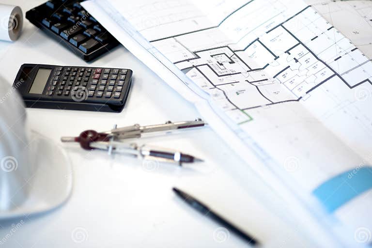 Desk of an architect stock photo. Image of technical - 13339122