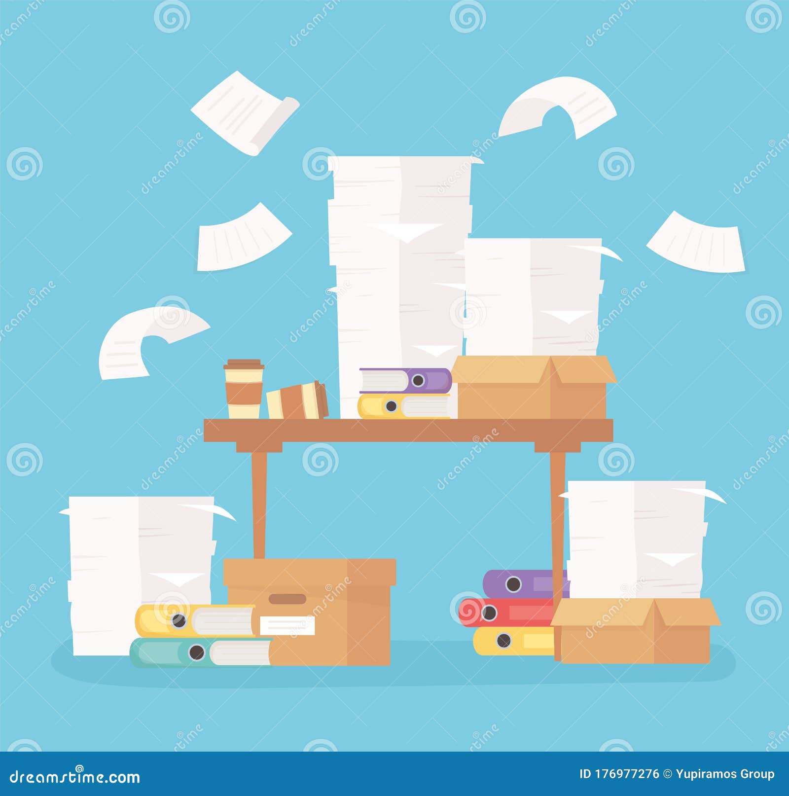 Desk with Binders Paper and Sheets Office Work Stress Stock Vector ...