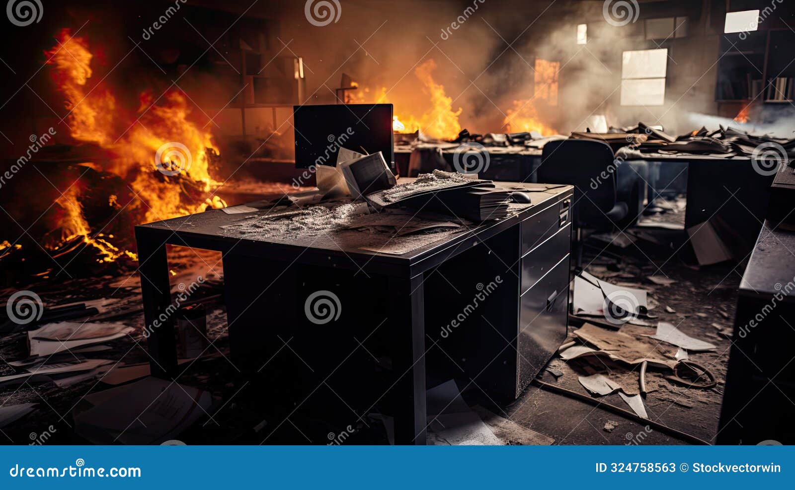 Desk Blurred Fire Damage Interior Stock Illustration - Illustration of ...
