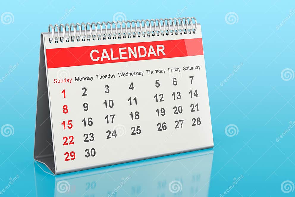 Desk Calendar on Blue Background, 3D Rendering Stock Illustration ...