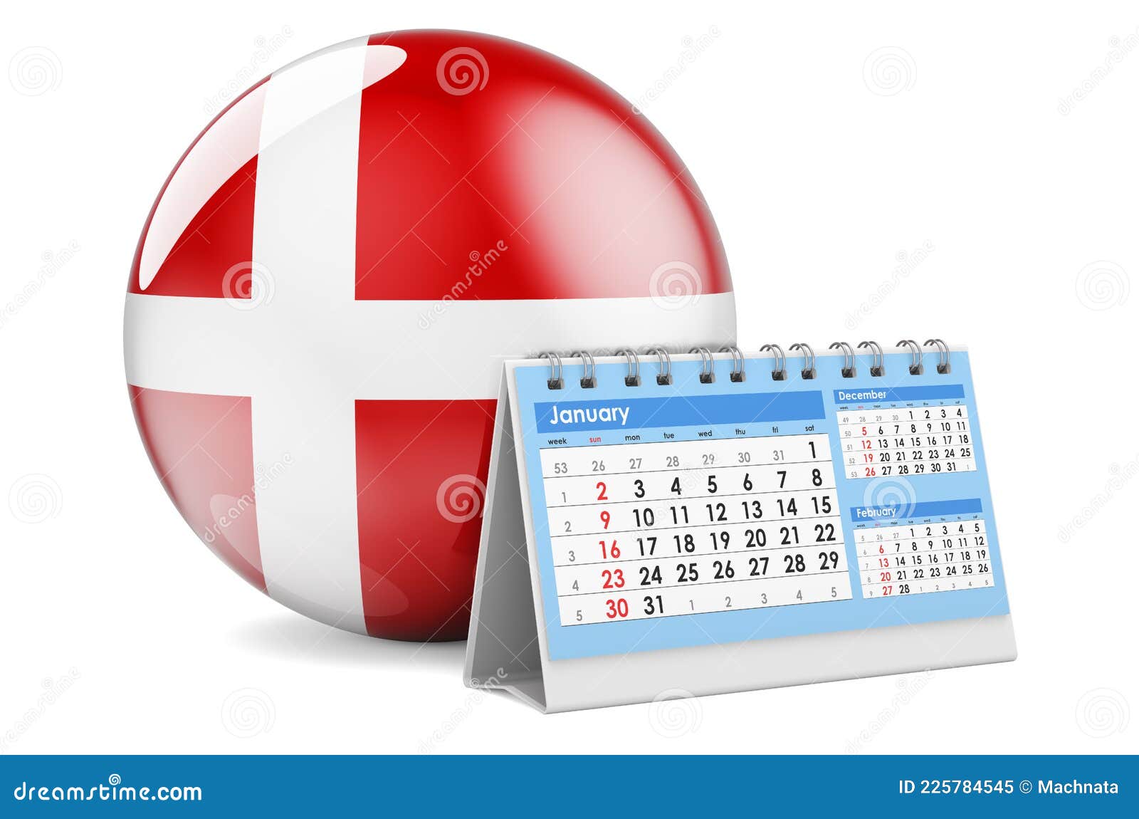 Desk Calendar with Danish Flag. 3D Rendering Stock Illustration ...