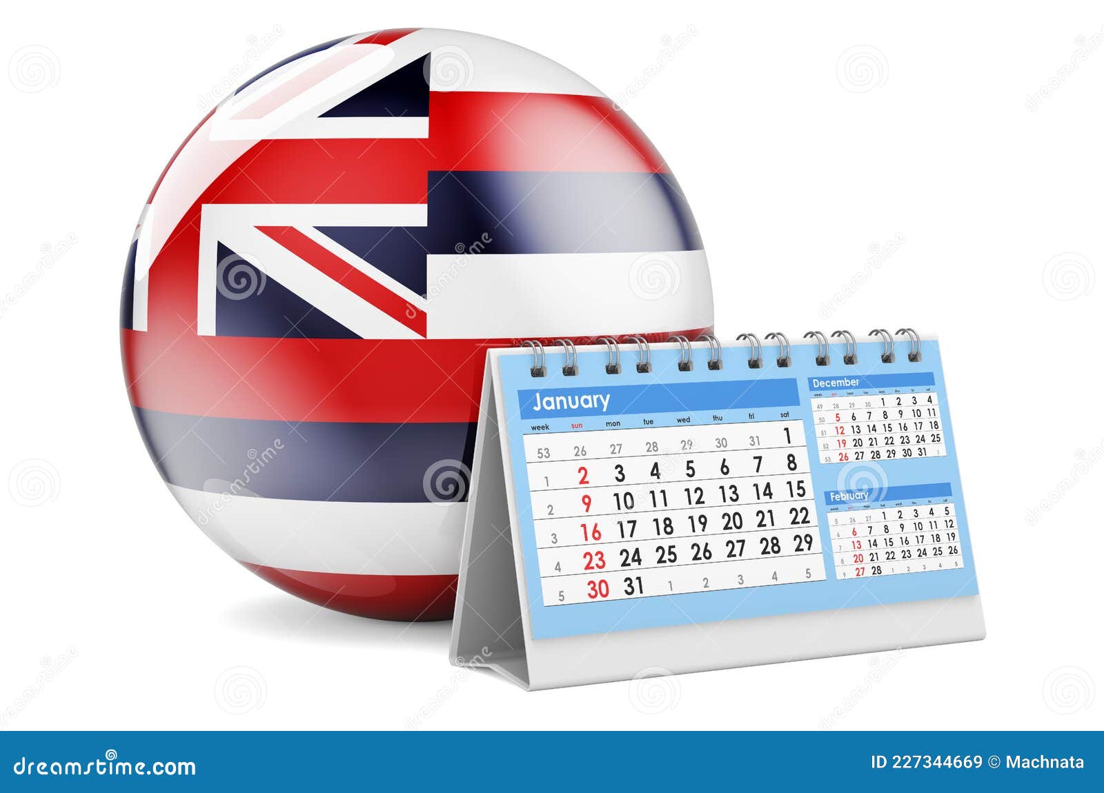 Desk Calendar with Hawaiian Flag. 3D Rendering Stock Illustration ...