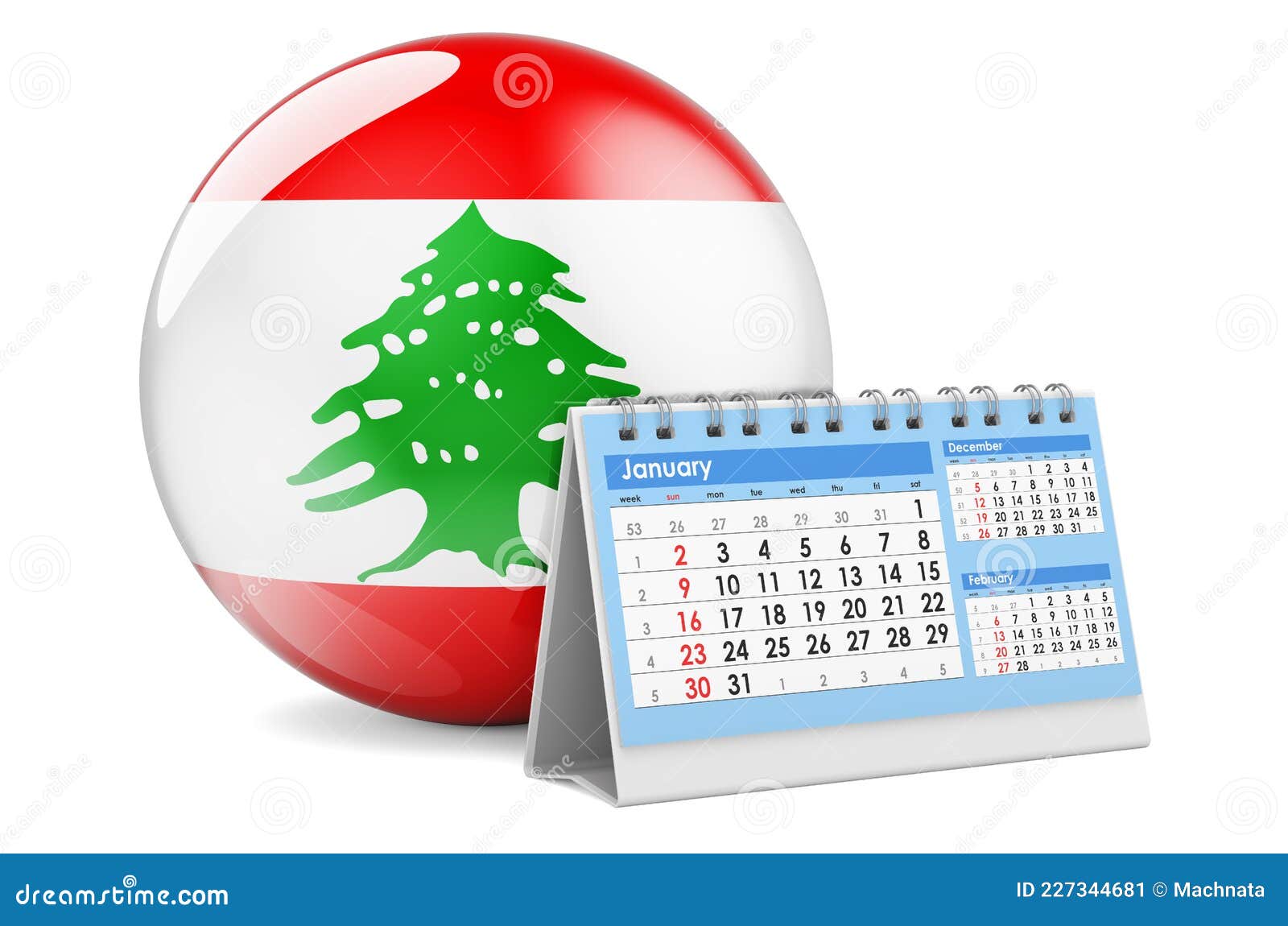 Desk Calendar with Lebanese Flag. 3D Rendering Stock Illustration ...