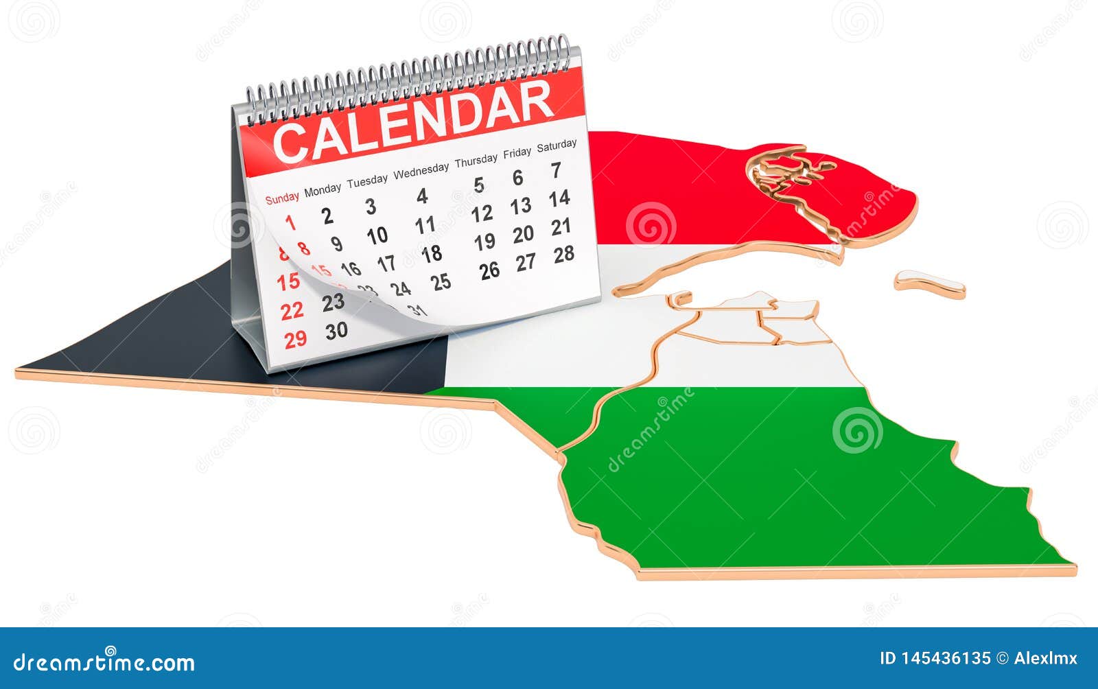 Kuwait Calendar 2024. Week Starts From Sunday. Vector Graphic Design ...