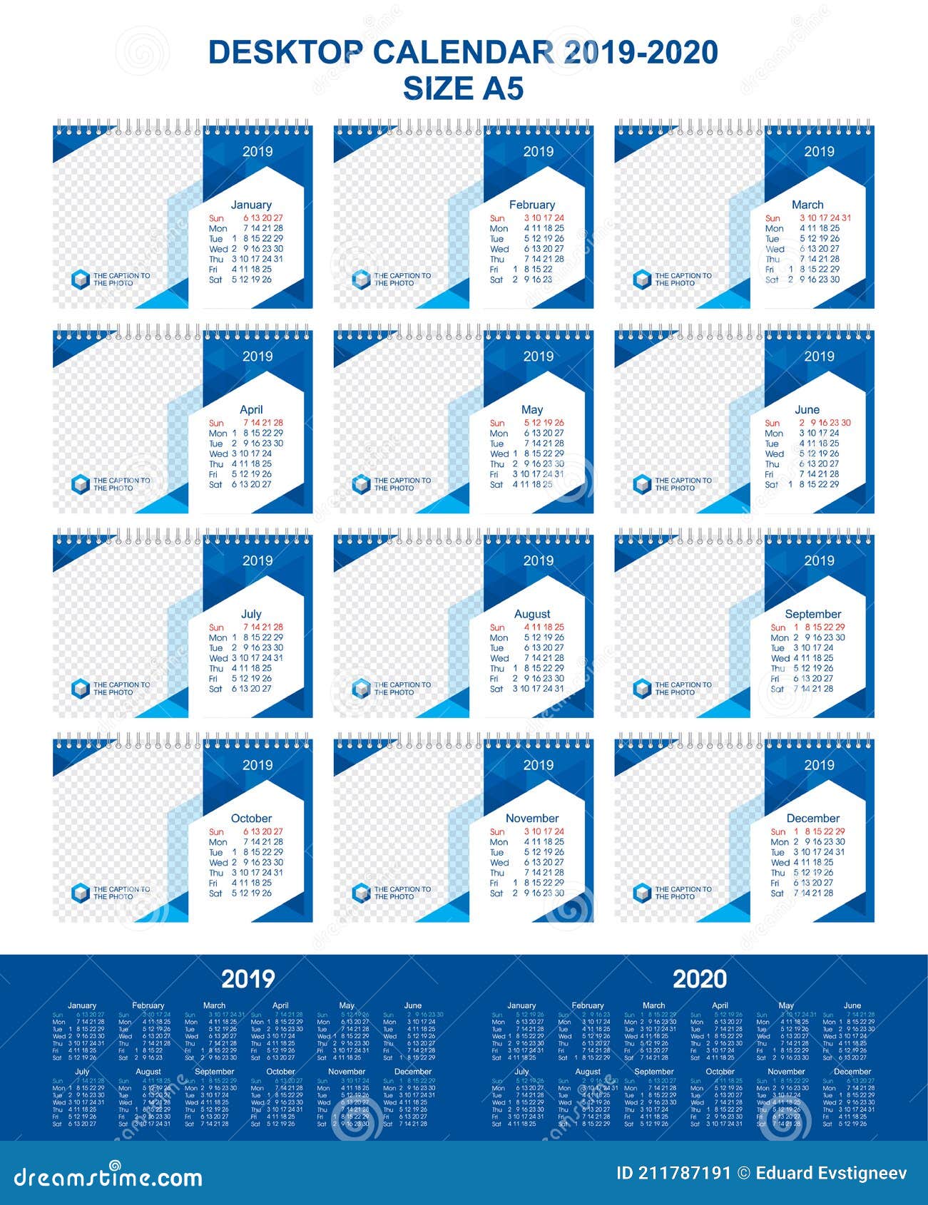 Desk Calendar for 12 Months, Modern Graphic Design, A5 Template for ...