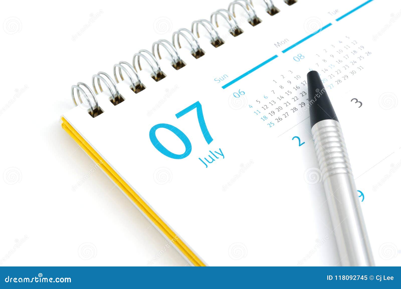 Desk Calendar and Pen on White Background Stock Image - Image of close ...